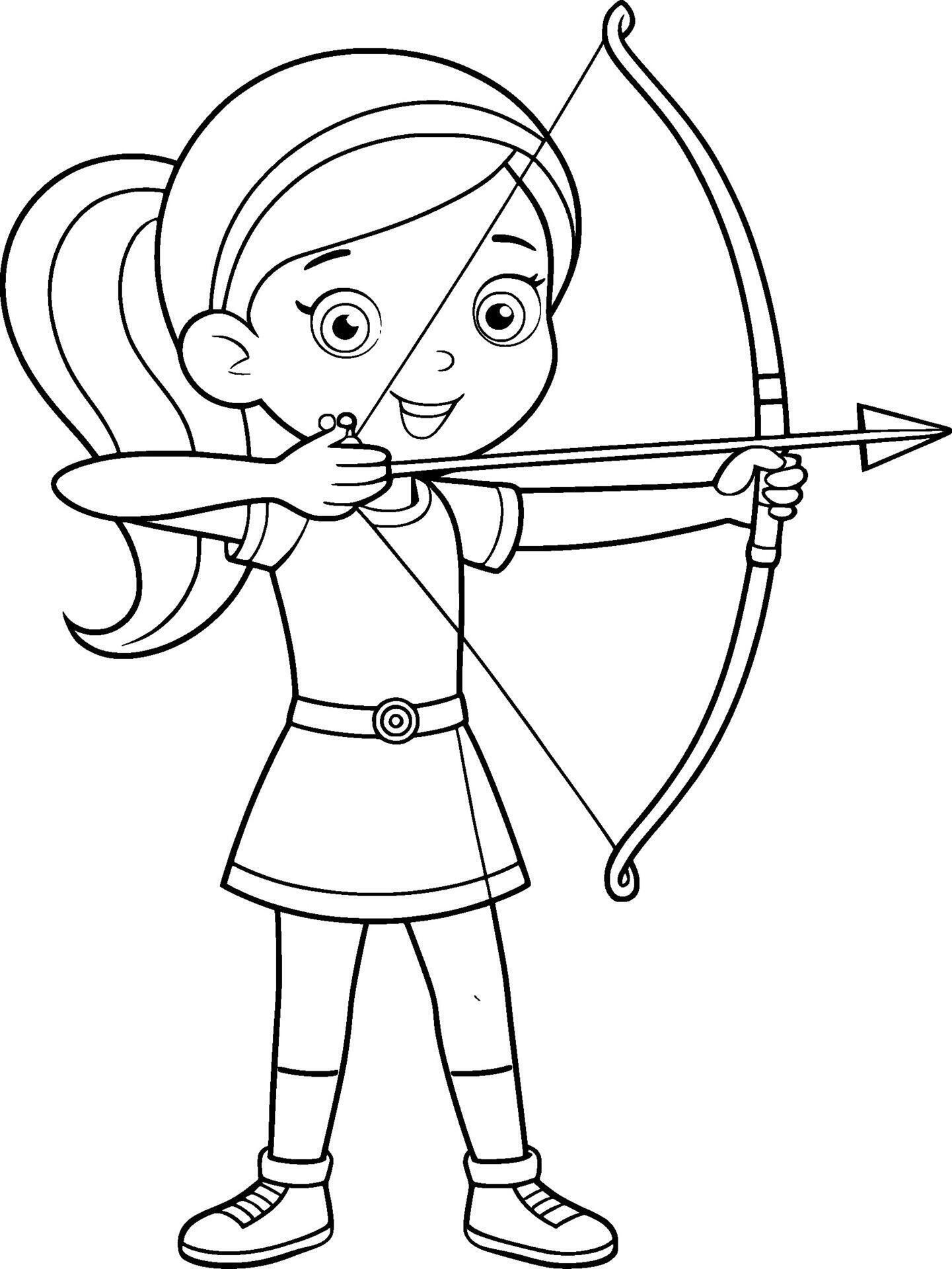 Coloring Page for Kids - Girl Doing Archery - Black and White Line Art ...