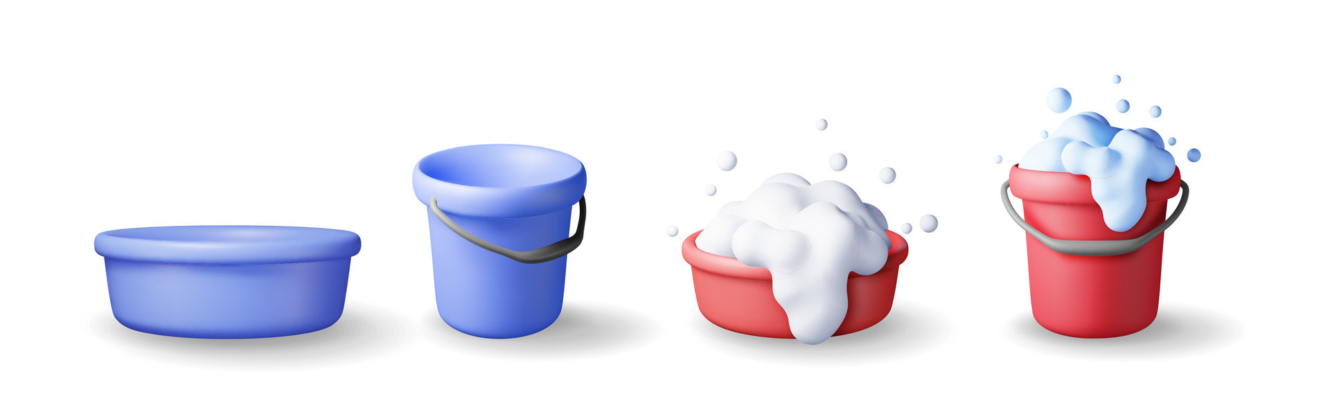 3d conjunto de el plastico Cubeta con jabonoso espuma y vacío aislado ... 3d conjunto de el plastico Cubeta con jabonoso espuma y vacío aislado ...