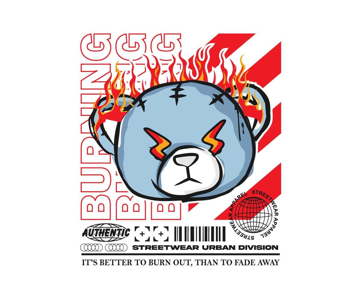 ardiente eslogan tipografía con oso muñeca cabeza en fuego gráfico ... ardiente eslogan tipografía con oso muñeca cabeza en fuego gráfico ...