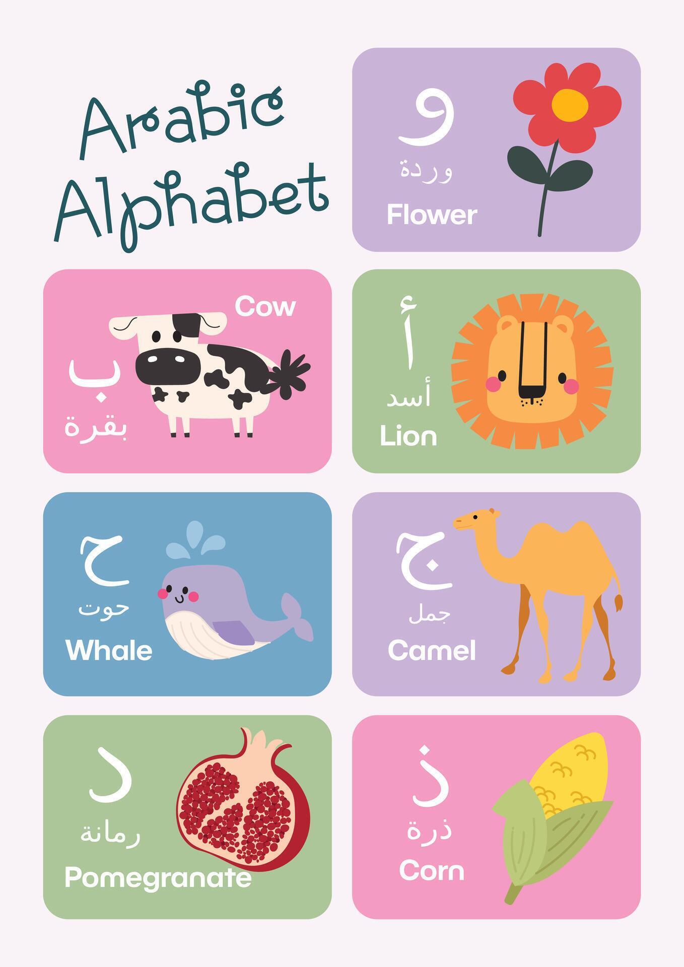 cute kids learn Arabic alphabet flashcard printable for education fun ...