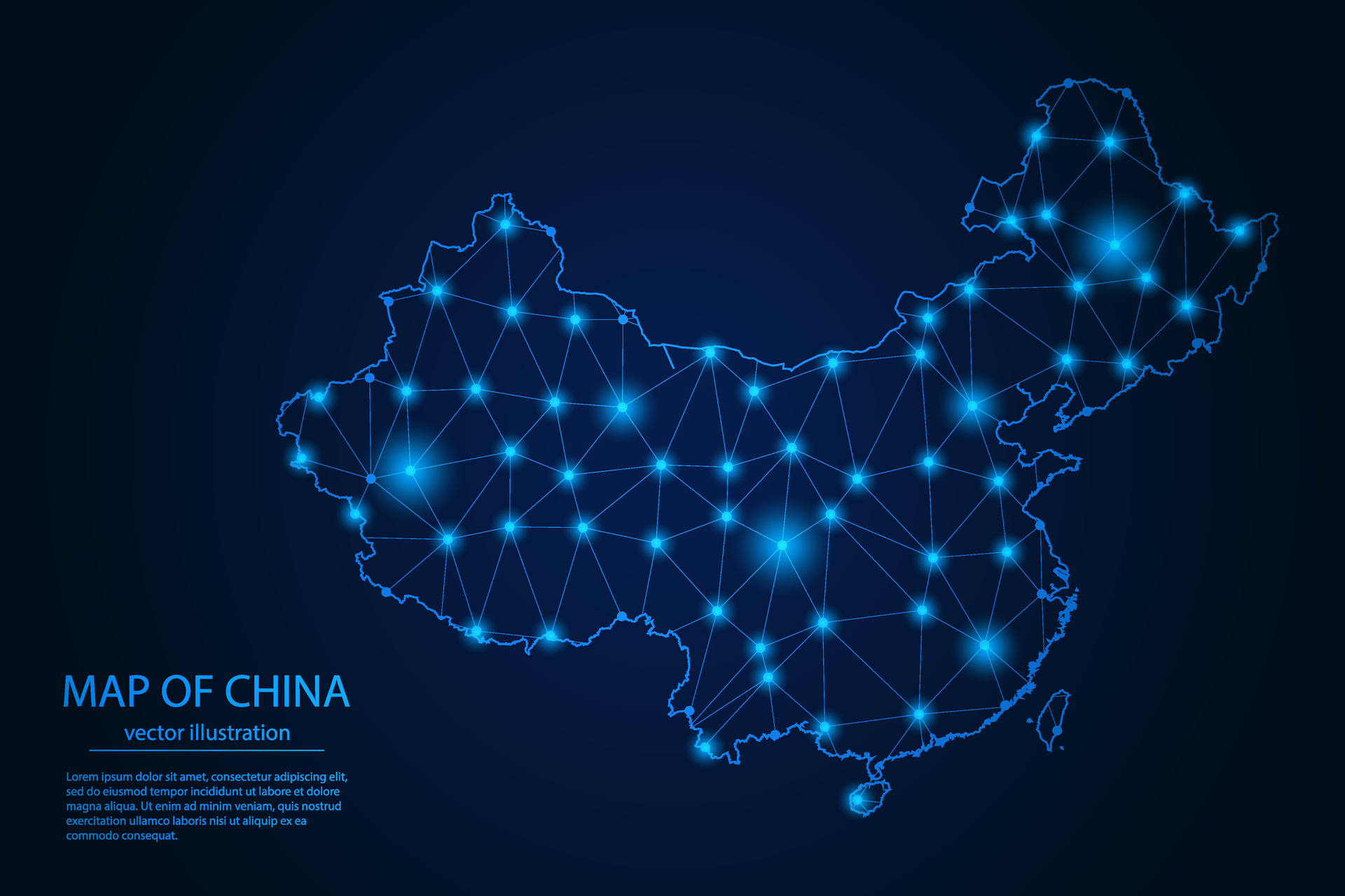 resumen imagen China mapa - con azul resplandor puntos y líneas en ...