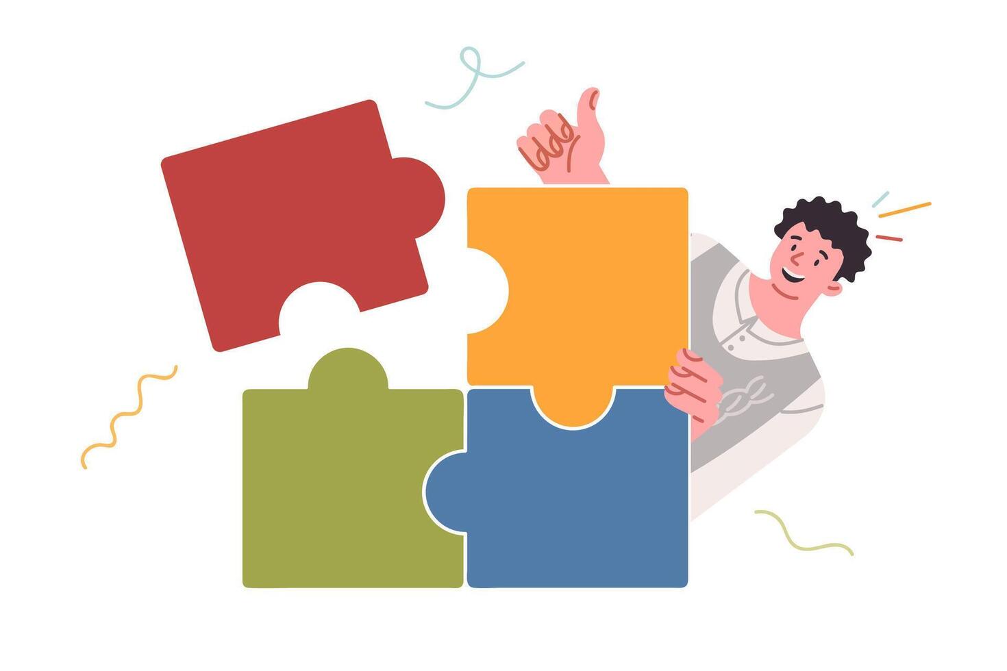 Smart guy assembled puzzle shows thumbs up after successfully ... Smart guy assembled puzzle shows thumbs up after successfully ...