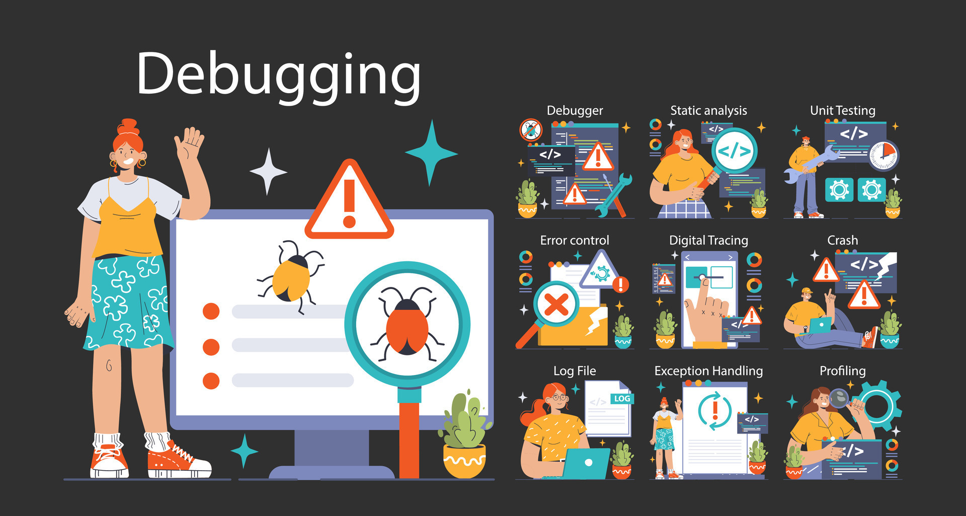 Software Testing Dark Or Night Mode Set Code Testing And Debugging