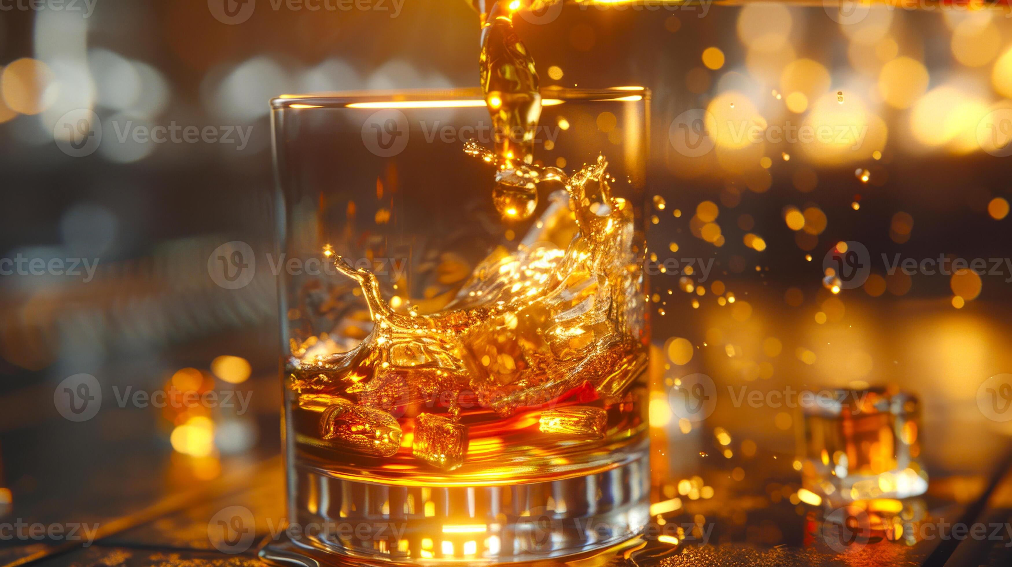 Whiskey Pouring into Glass with Bokeh Background 46451447 Stock Photo at Vecteezy