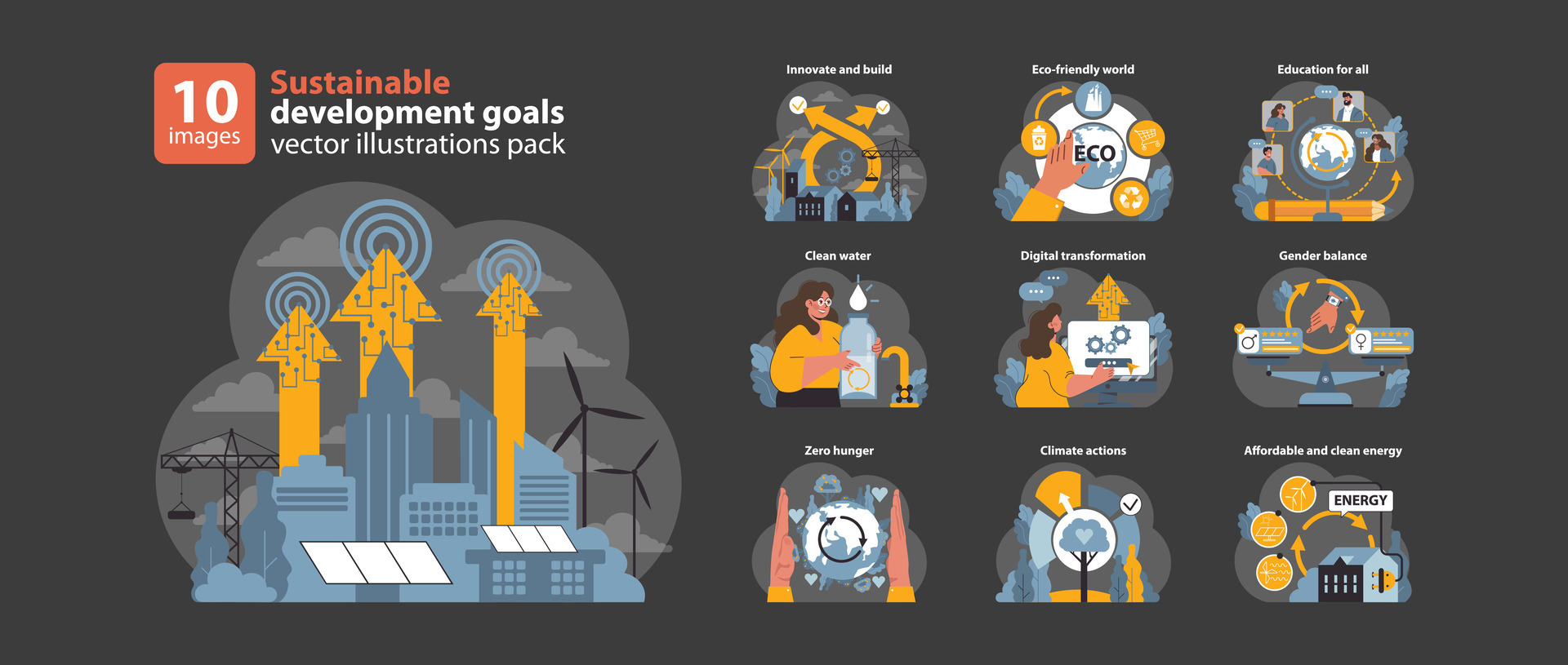 SDG or sustainable development goals night or dark mode set. Global 46451543 Vector Art at Vecteezy