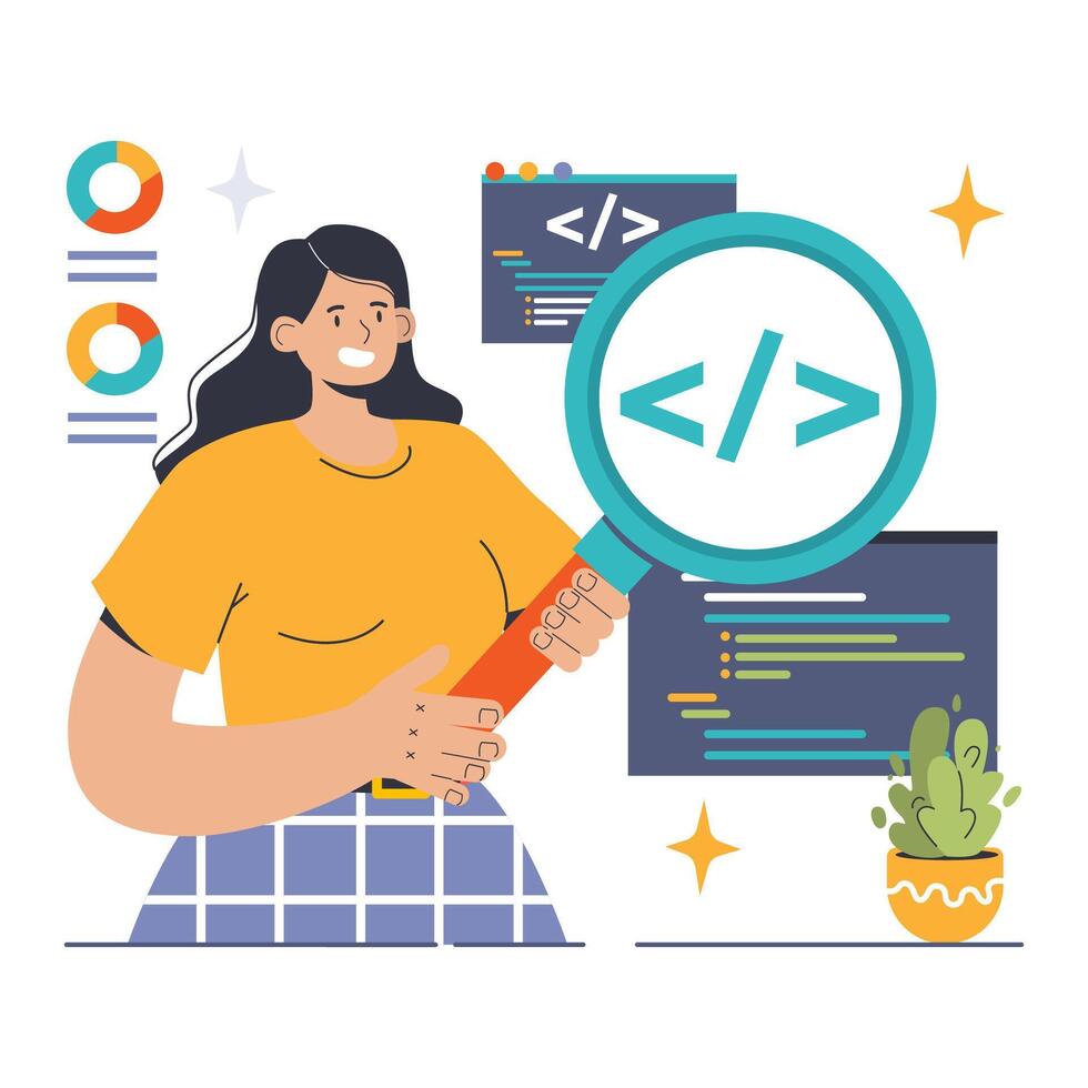 Software Testing Code Testing And Debugging It Specialist Searching 46451556 Vector Art At