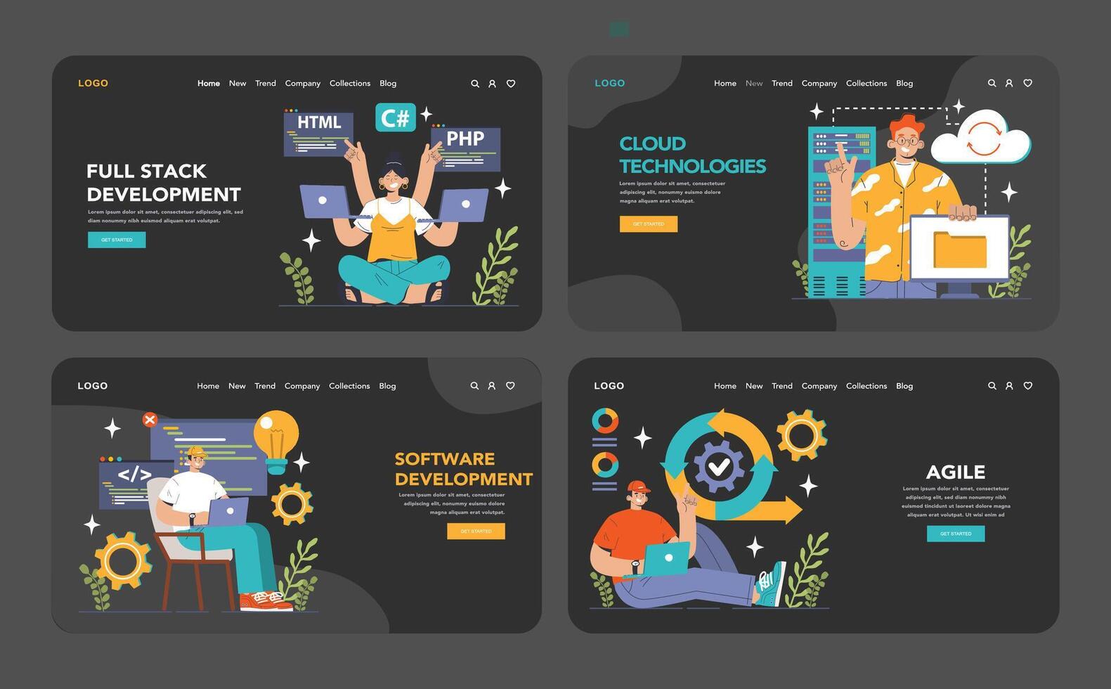 Software development web banner or landing page dark or night mode ... Software development web banner or landing page dark or night mode ...