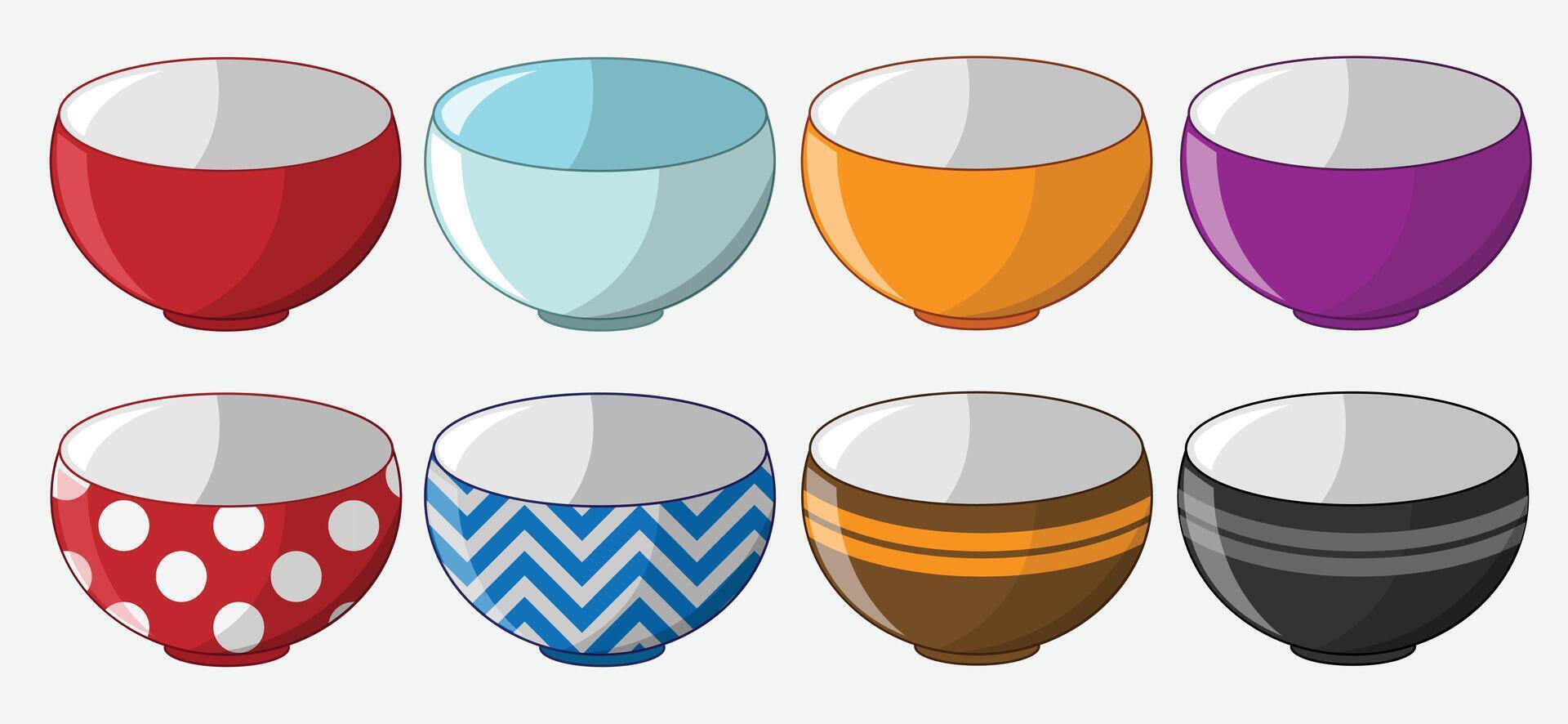 Set of colorful ceramic bowls and elegant textured bowls cartoon. Illustration 46452349 Vector ...