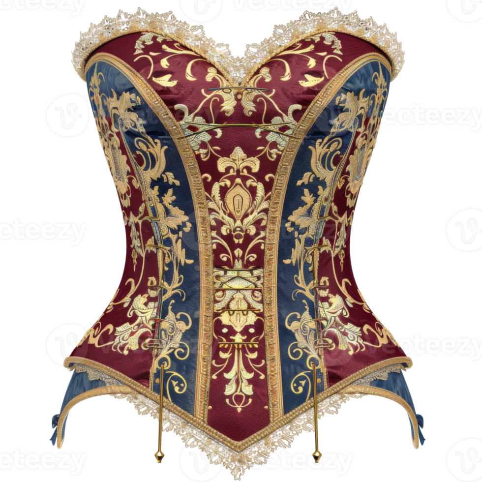 Ornate Red And Gold Corset With Lace Trim 46453719 Png