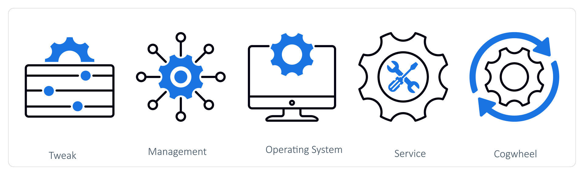 A set of 5 Settings icons as tweak, management, operating systems ...