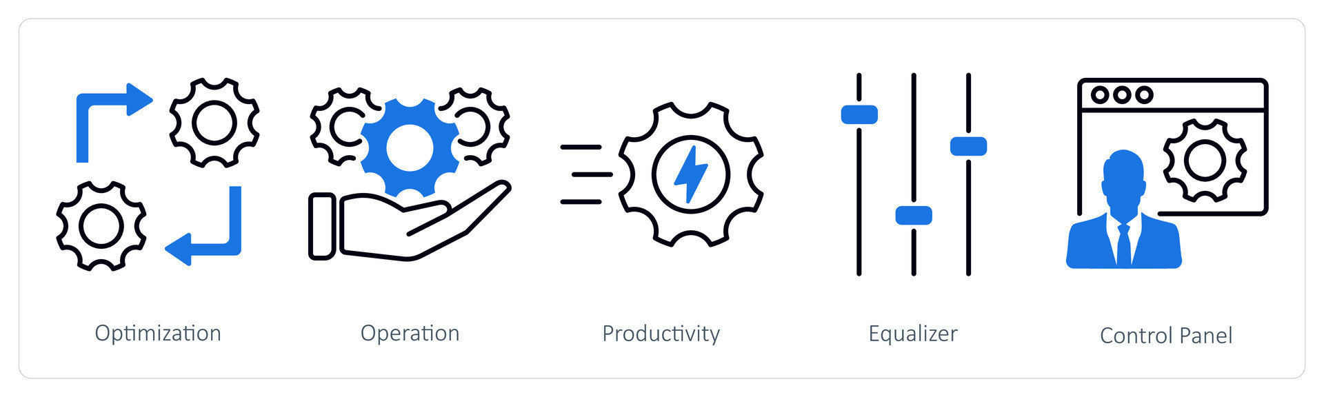A set of 5 Settings icons as optimization, operation, productivity ...
