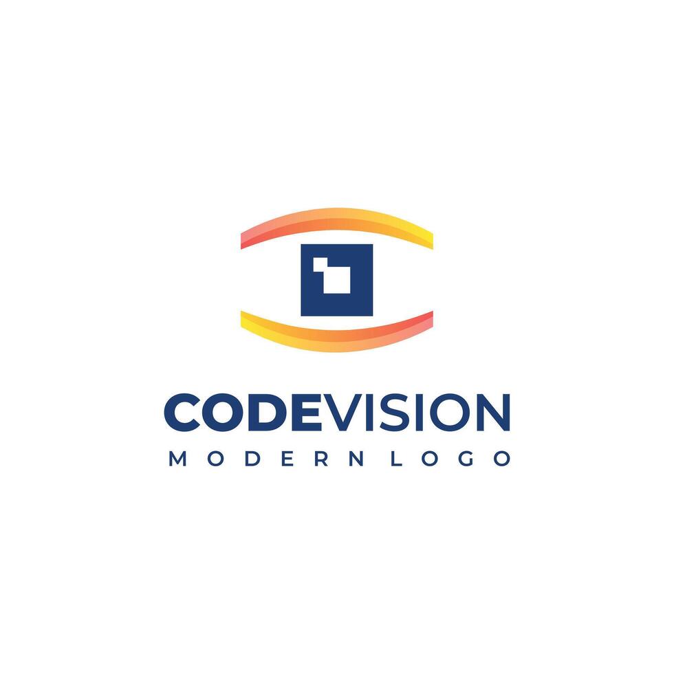 Abstract code with eye logo design modern concept, programming vision ...