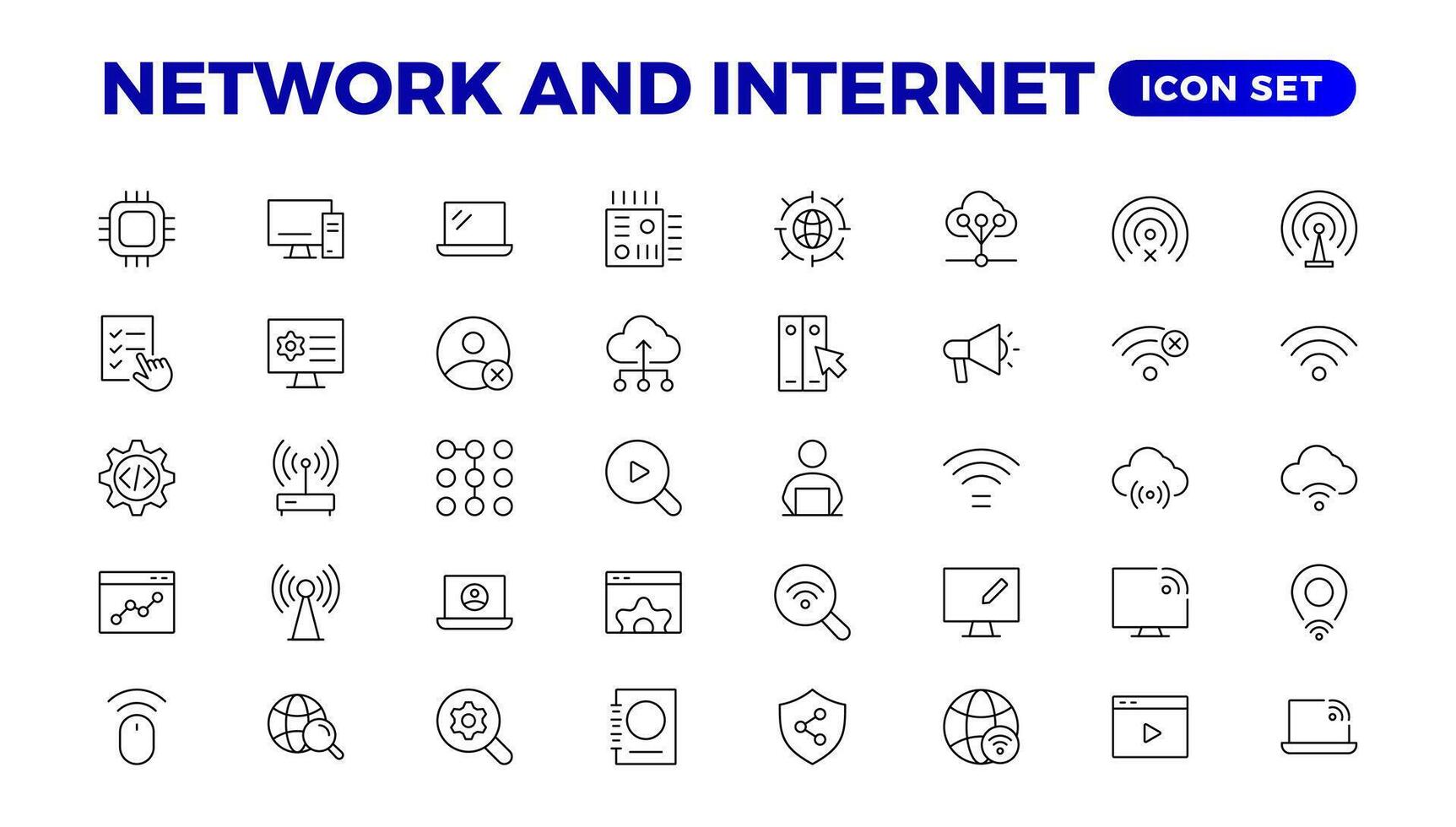 Set of Network and Internet outline icons. linear icon collection for online, computer, network ...