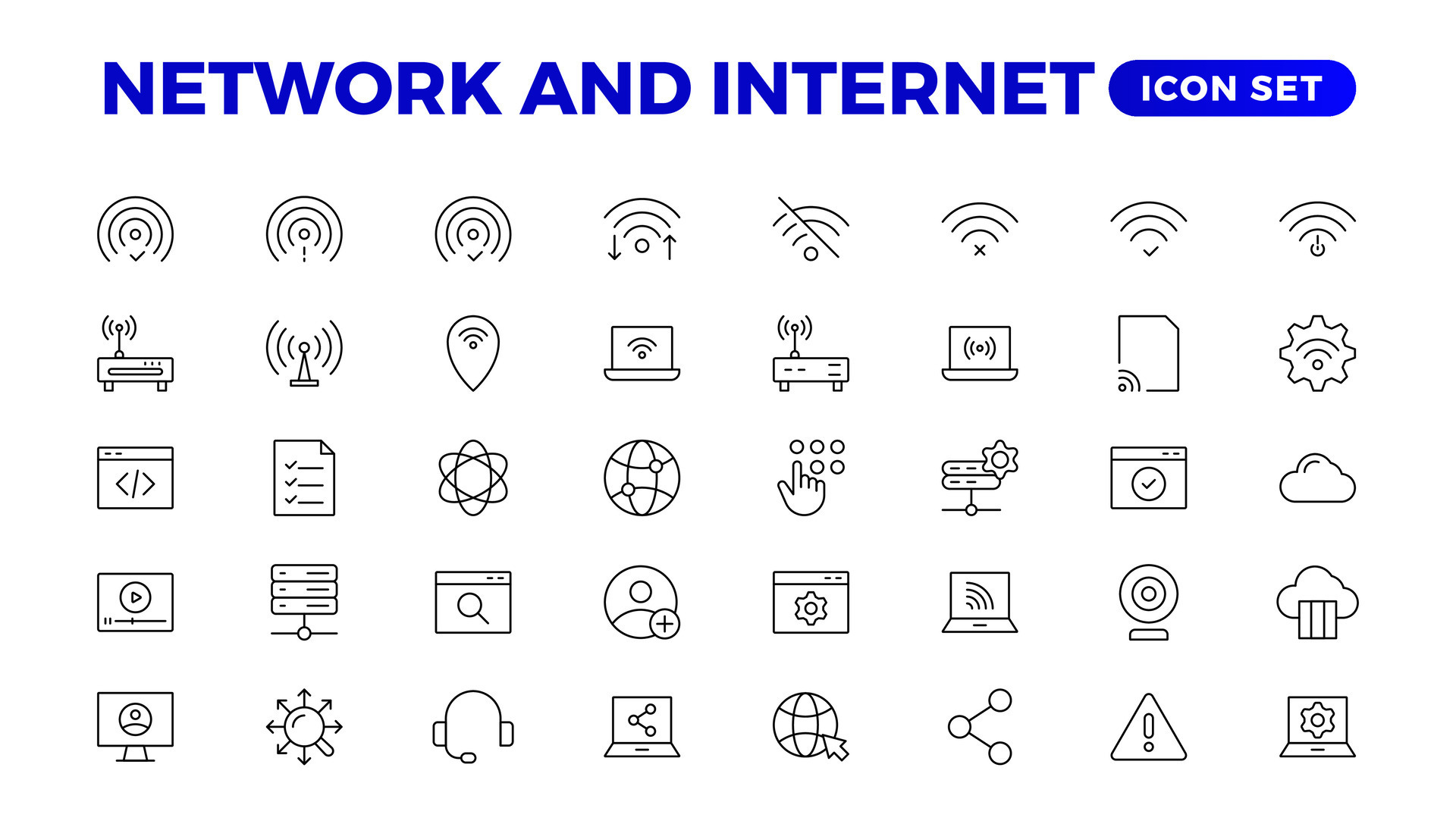 Set of Network and Internet outline icons. linear icon collection for online, computer, network ...