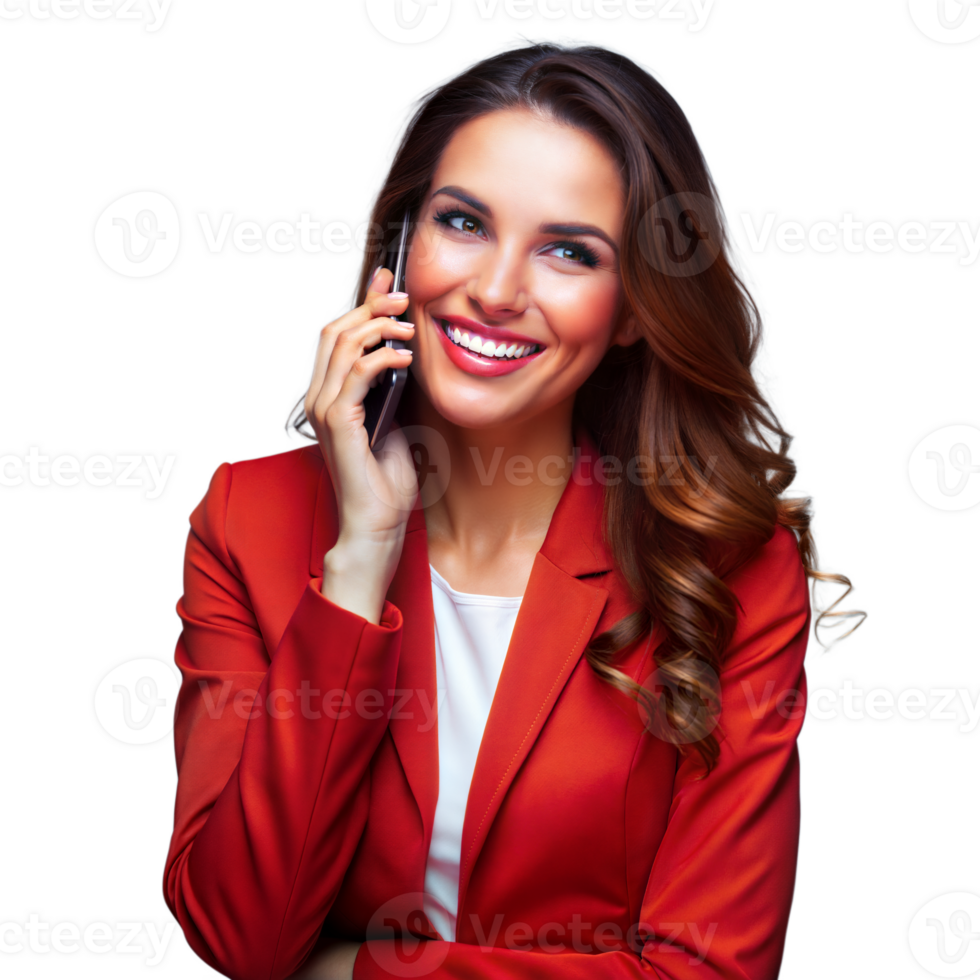 Smiling businesswoman talking on phone with transparent background ... Smiling businesswoman talking on phone with transparent background ...