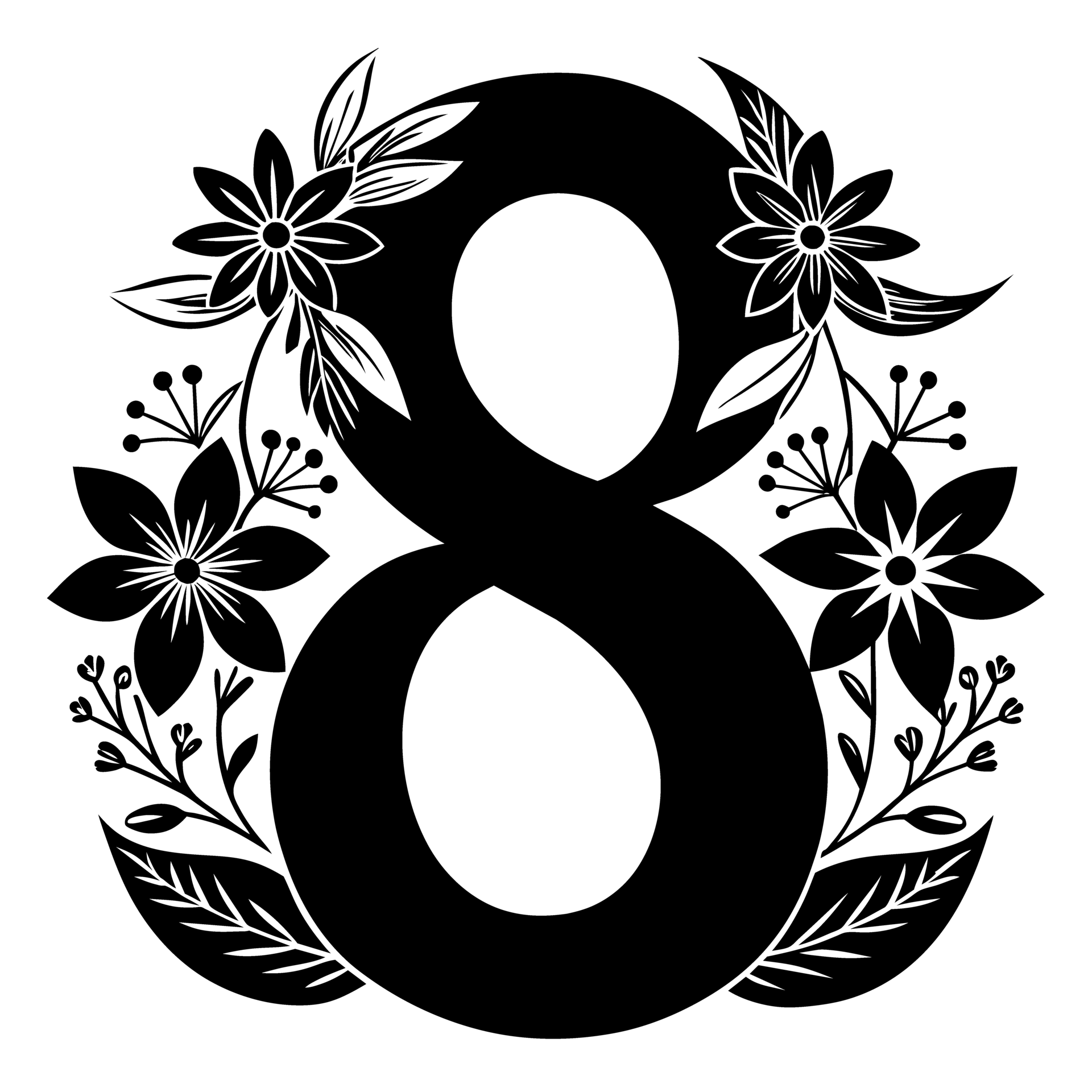 black graphic number 8 decorated with flowers 46464506 PNG black graphic number 8 decorated with flowers 46464506 PNG