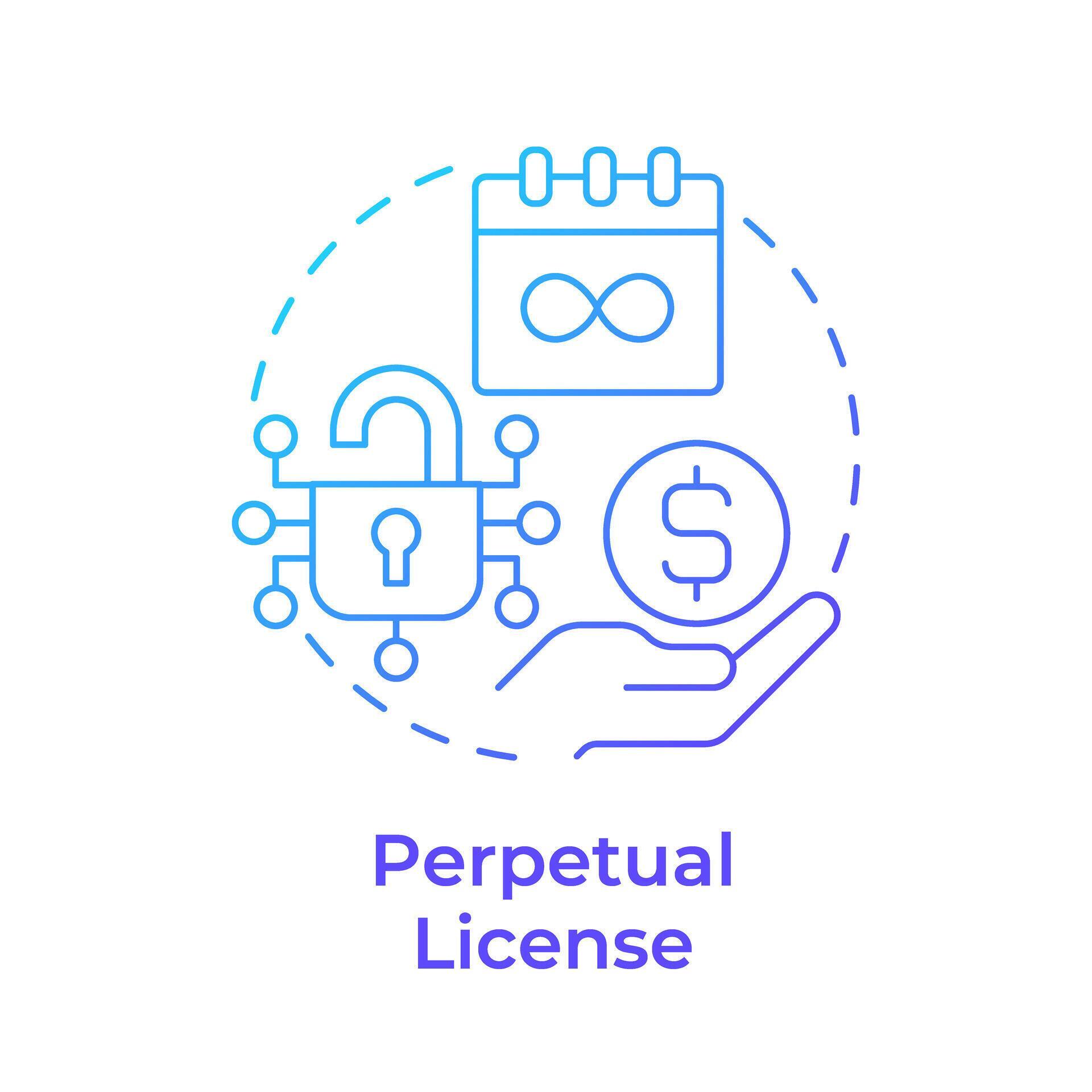 Perpetual license blue gradient concept icon. Regulatory compliance, monthly calendar. Round ...
