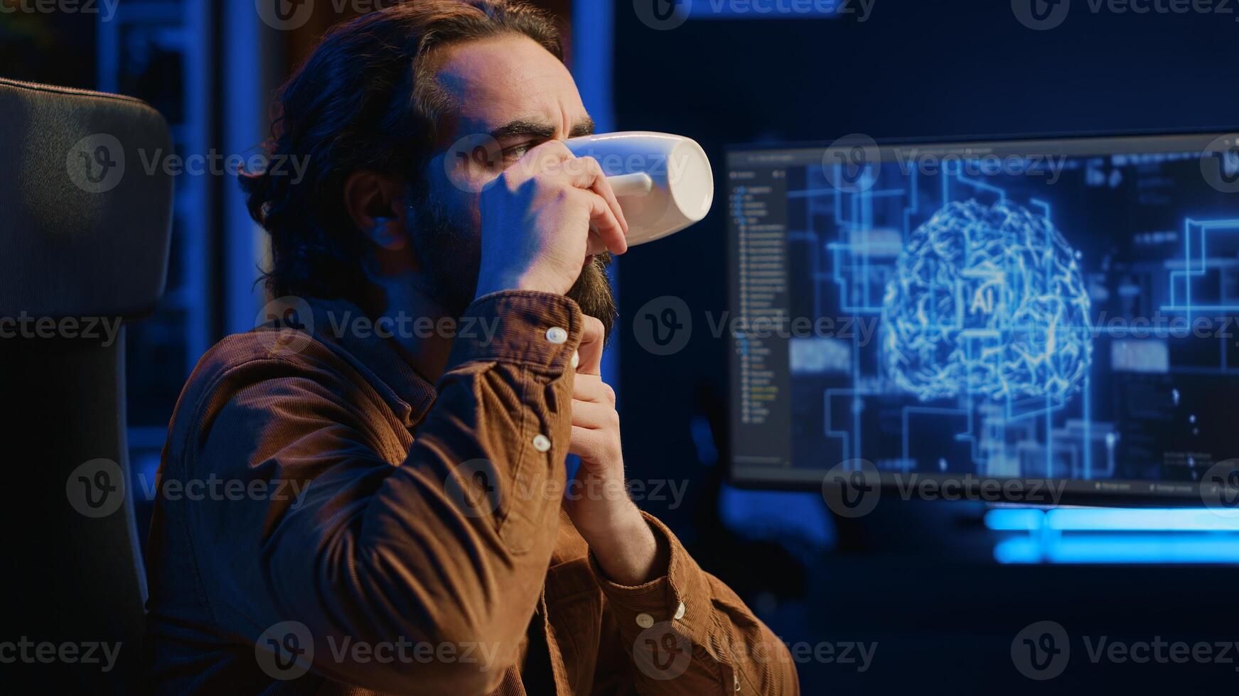 computadora científico actualización artificial inteligencia neural redes, Bebiendo café y ...