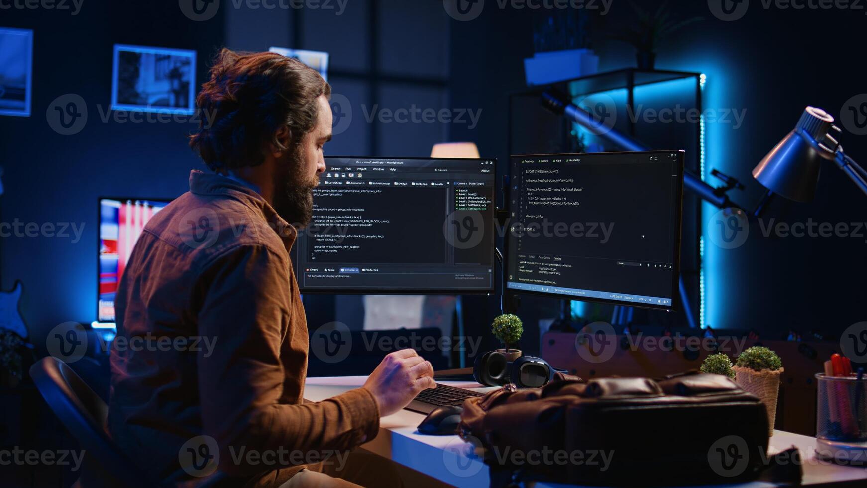 Freelancing software programmer arriving in personal office at home ...