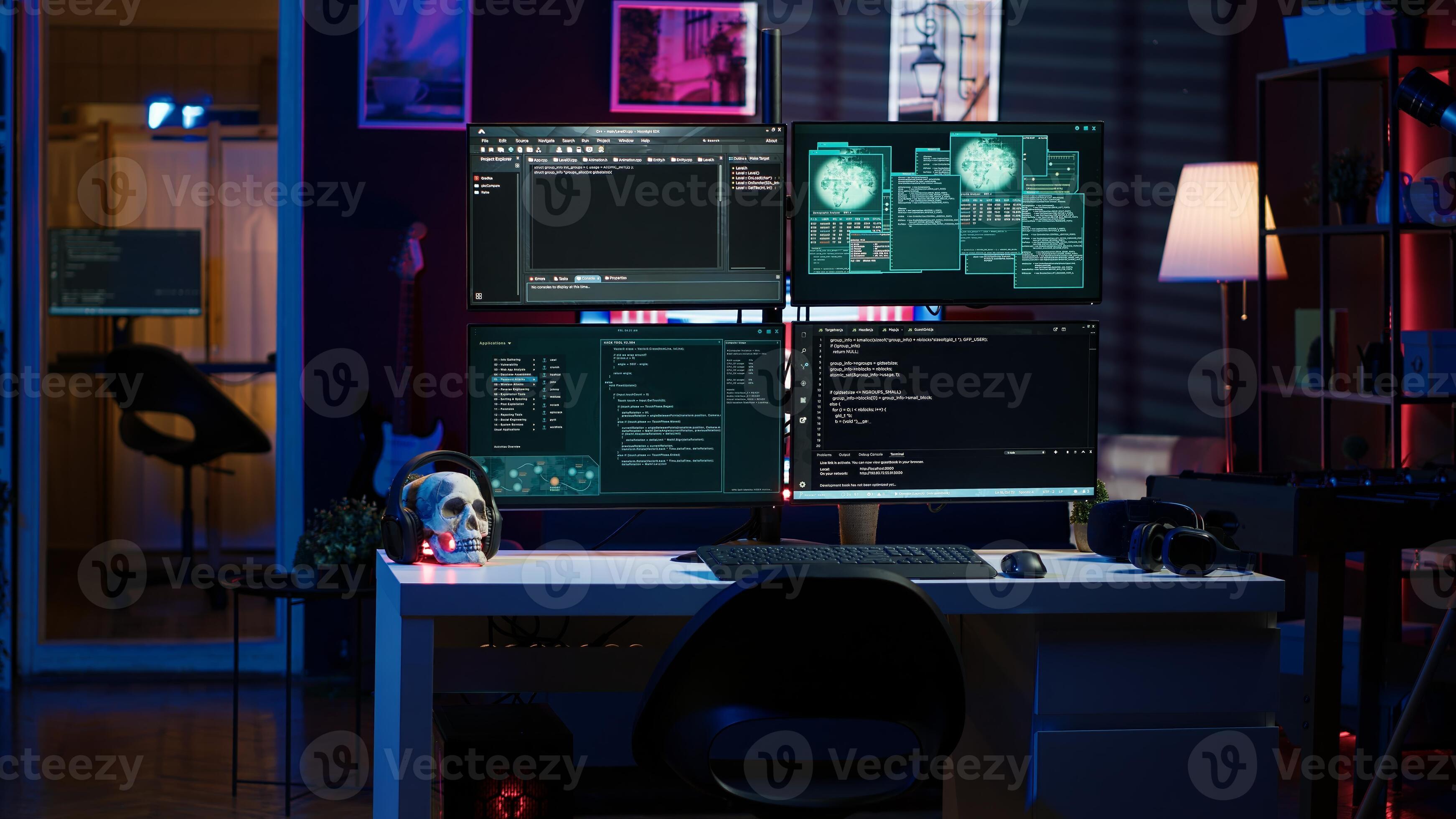 Script Running On Computer In Secret Base Of Operations Used By Hacker