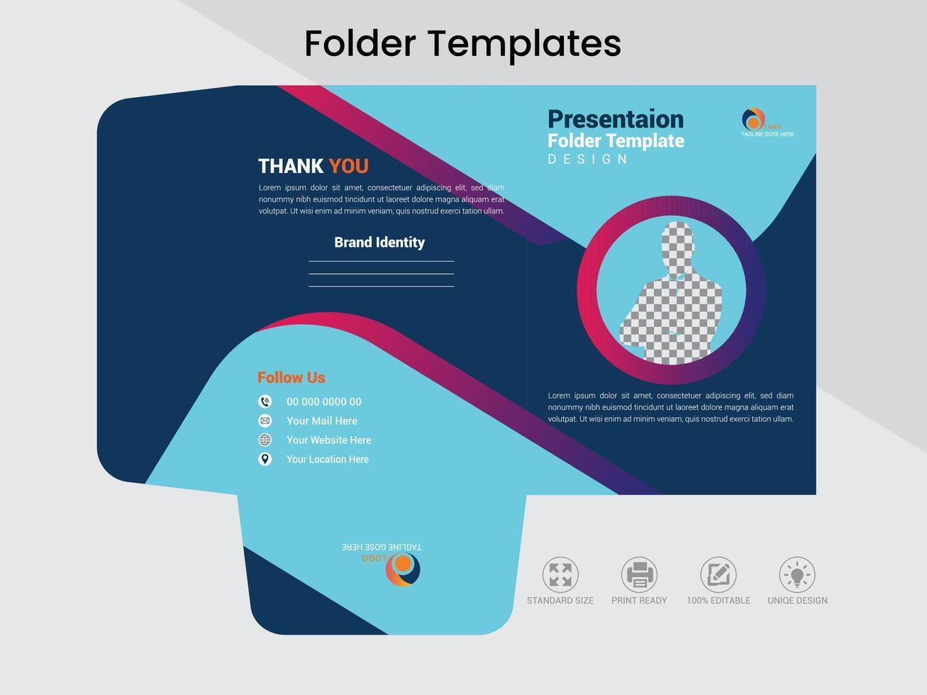 Presentation folder template design,for corporate office with blue and ...