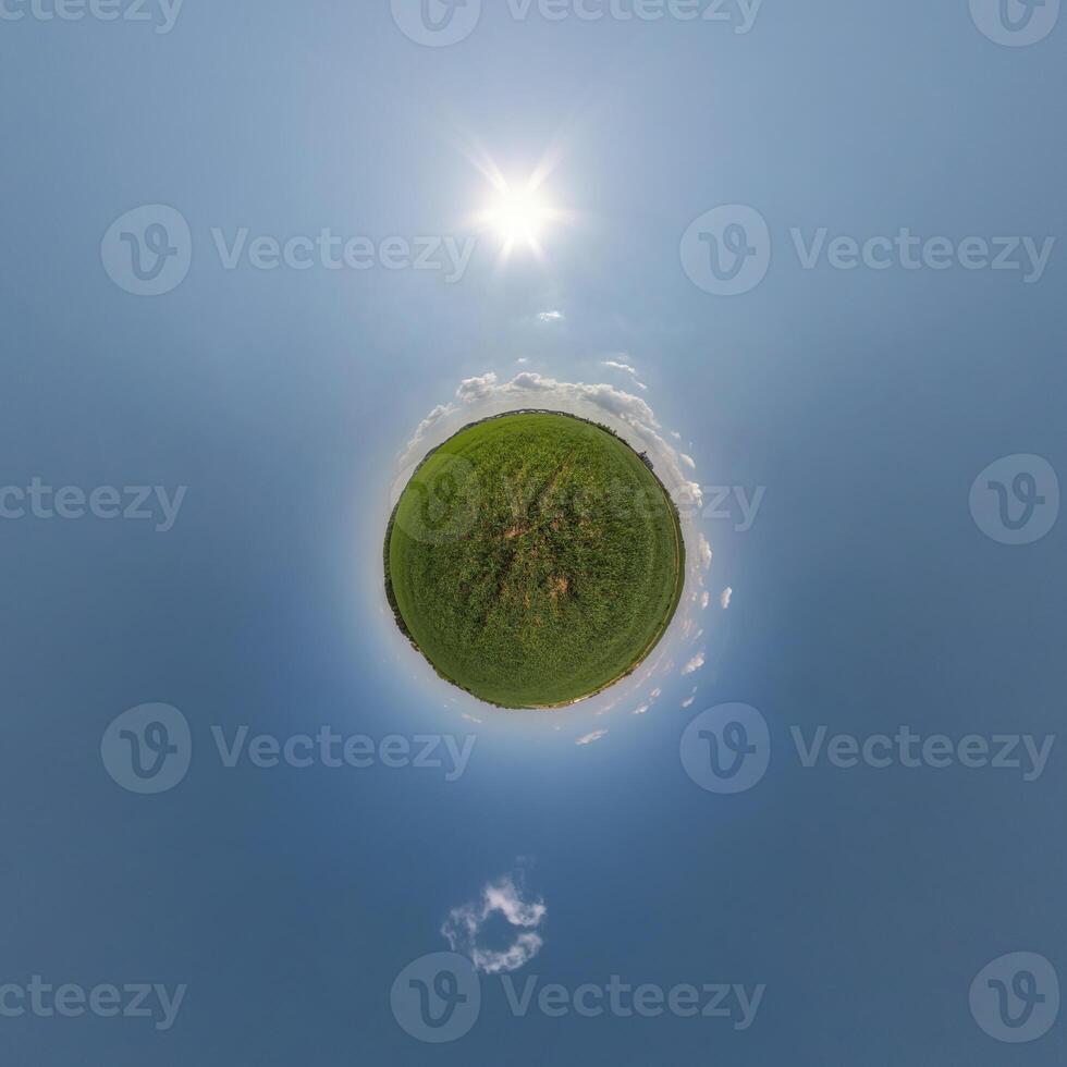 simple tiny planet without buildings in blue sky with beautiful clouds ...