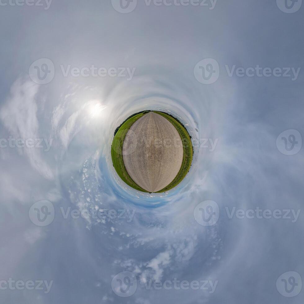 simple tiny planet without buildings in blue sky with beautiful clouds ...
