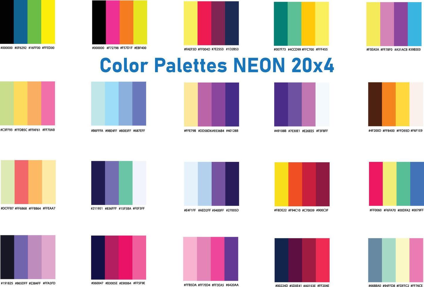 Color Palettes Retro Neon 20x4 With Hex Codes Different and Mix ...