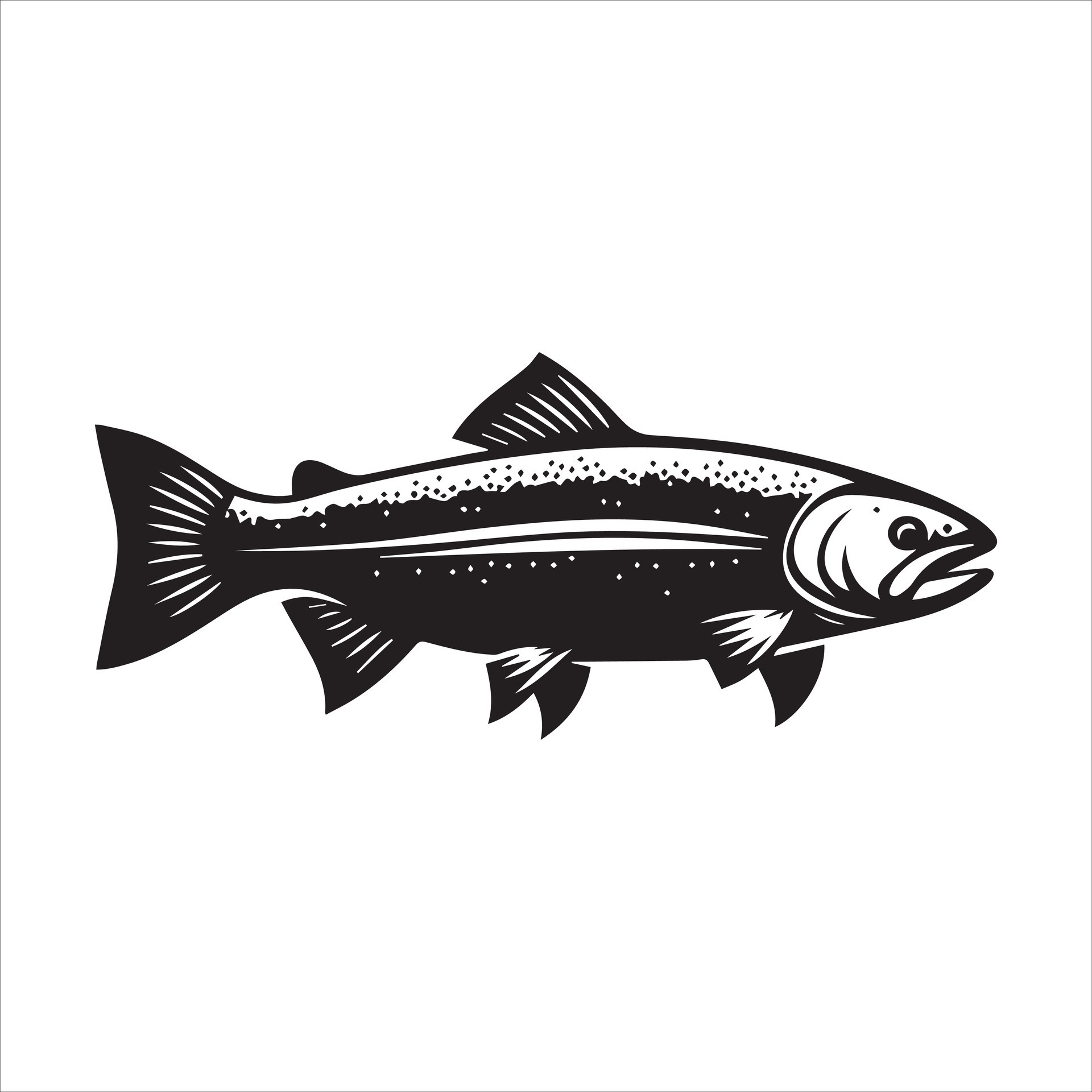 Rainbow trout Fish Outline Graphic - Fish Clipart illustration in black ...