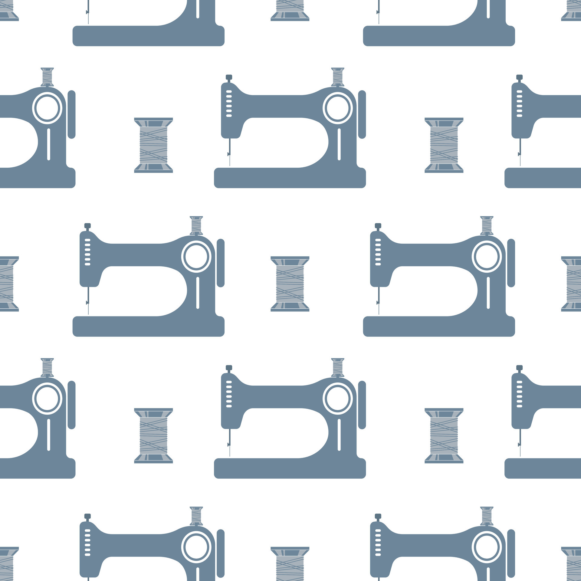 Seamless Pattern Sewing Machines And Sewing Spools Of Thread On A