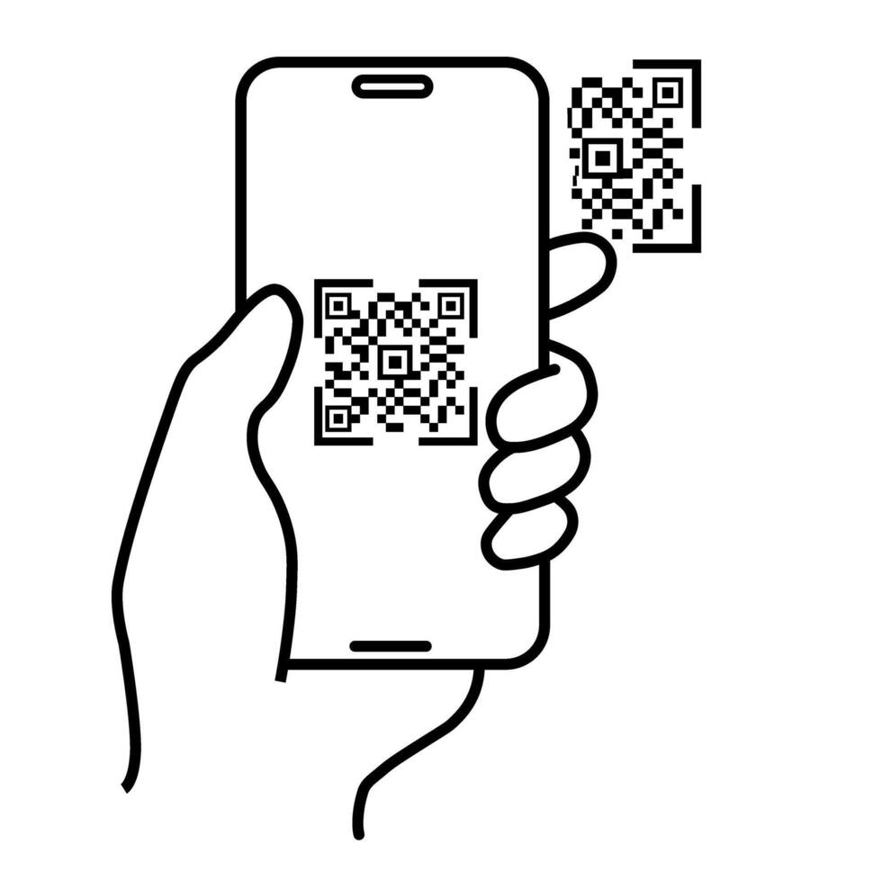 Scan Qr Code Icon Payment Hand With Phone Scanner App Thin Line Symbol On White Background
