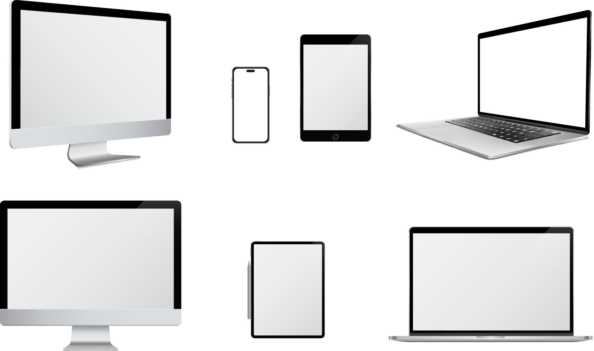 Set of mockup technology devices featuring computer, laptop, tablet ...