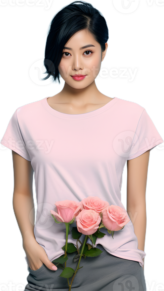 A Woman Wearing A Pink T Shirt 46497162 Png