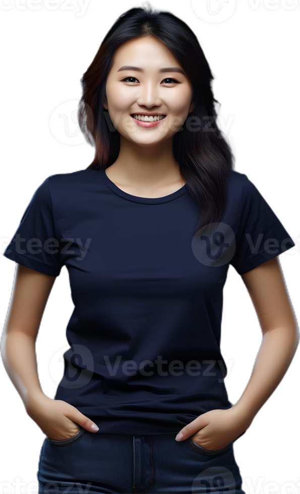 A Woman Wearing A Black T Shirt 46497266 Png