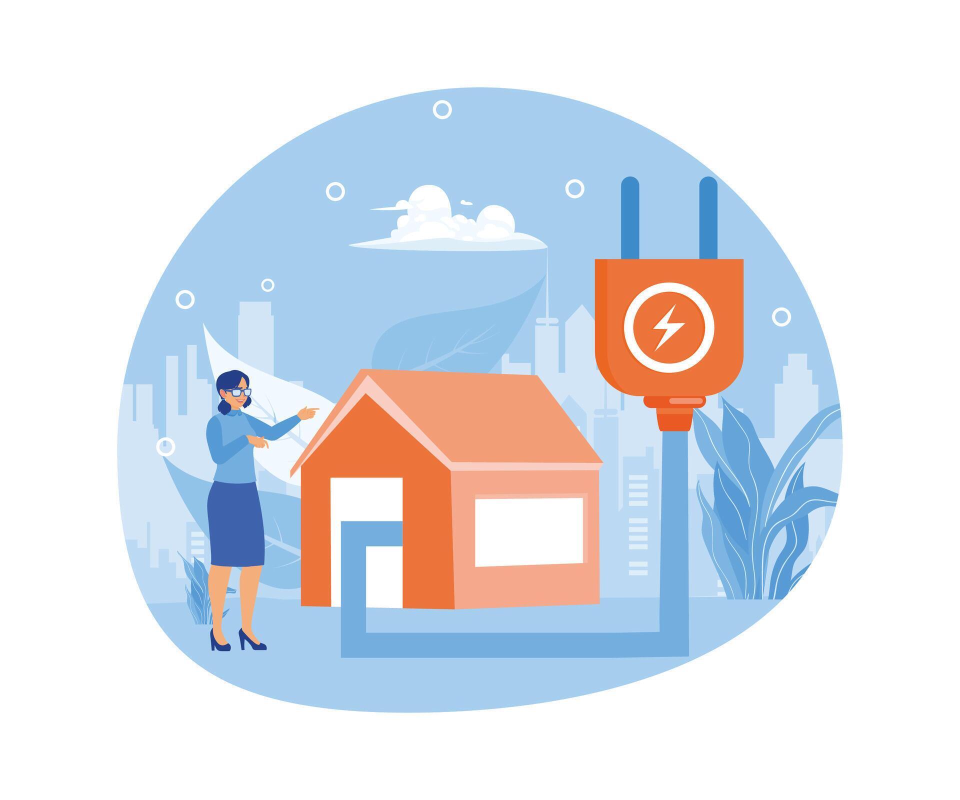 Household energy consumption. Housewife uses energy-saving devices ... Household energy consumption. Housewife uses energy-saving devices ...