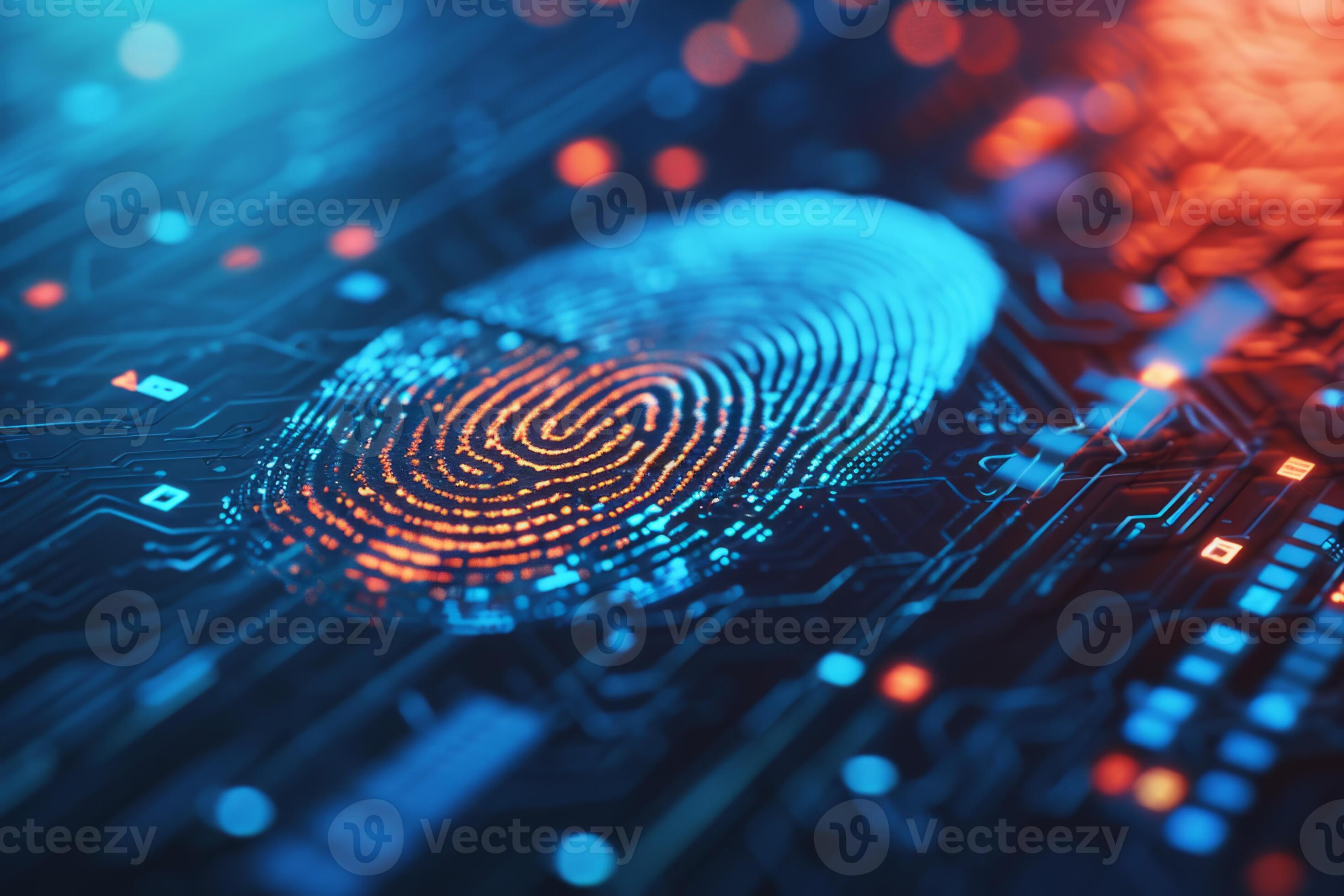 Fingerprint scanner digital footprint computer security safety tracking transparency biometrics ...