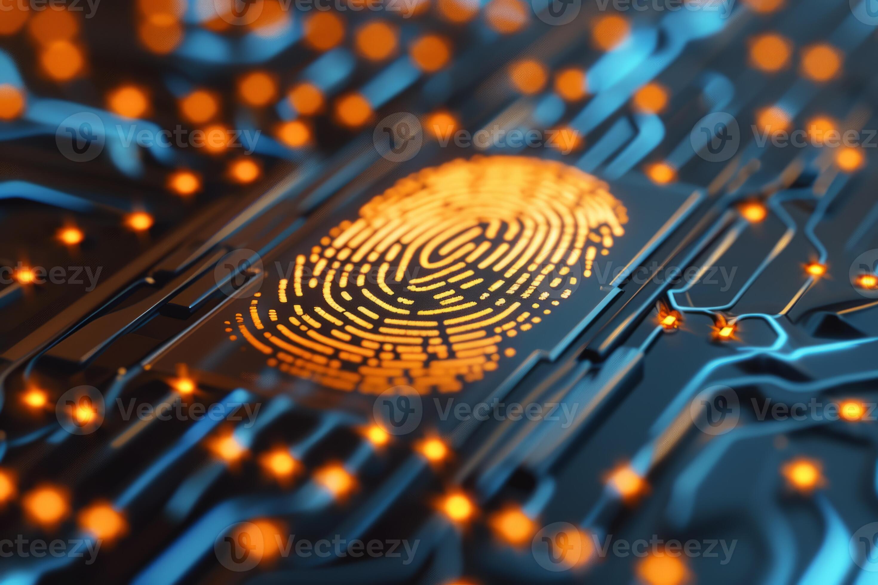 Fingerprint scanner digital footprint computer security safety tracking transparency biometrics ...
