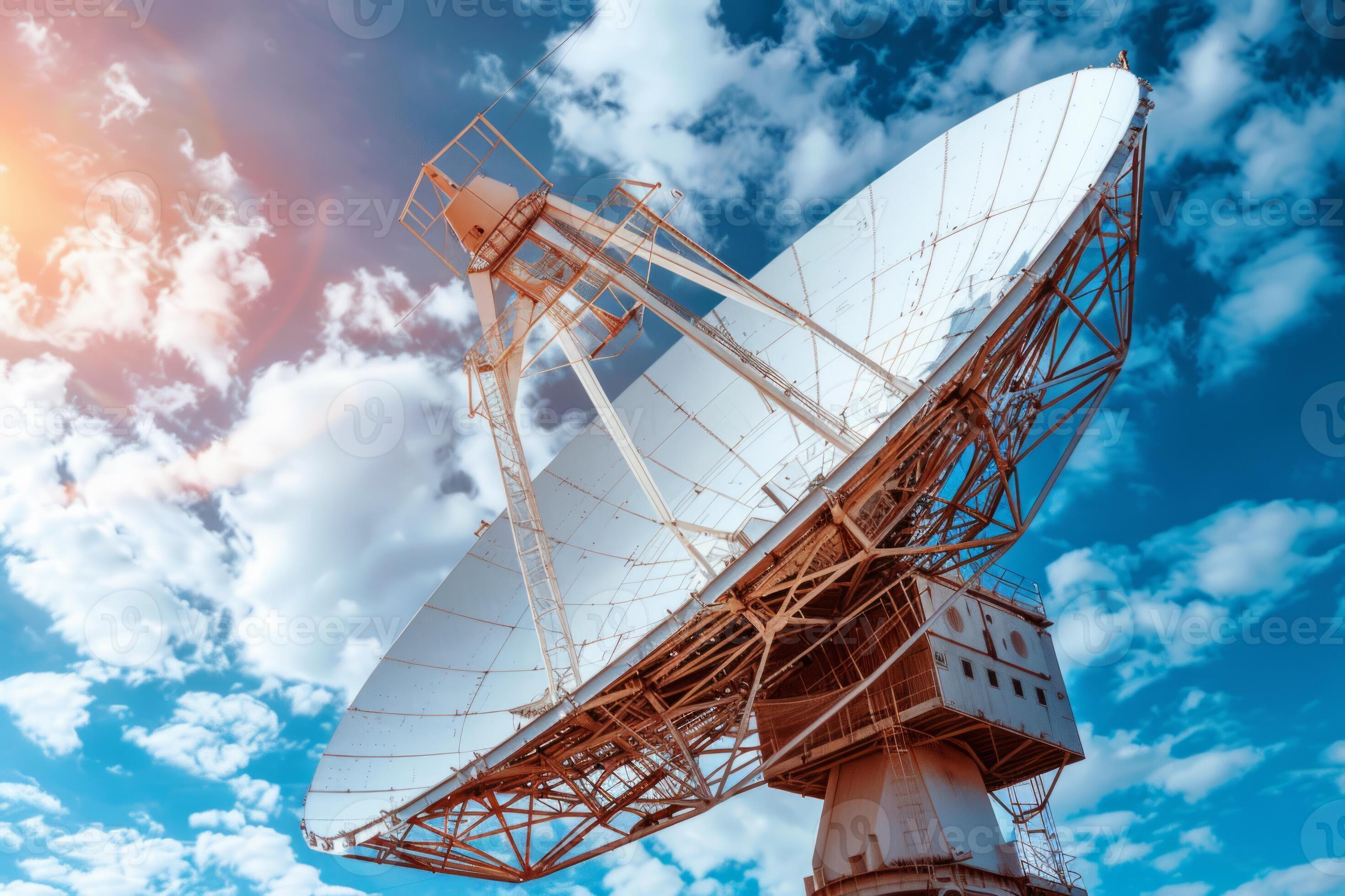 Large radio telescope satellite connection tower electronic astronomy ...