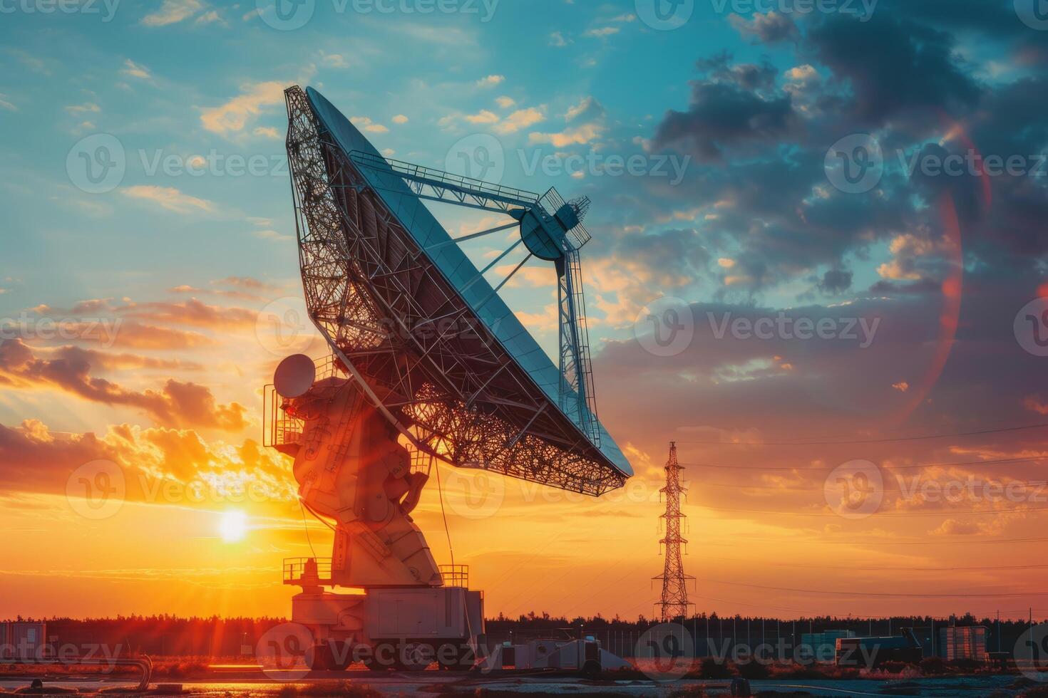 Large radio telescope satellite connection tower electronic astronomy ...