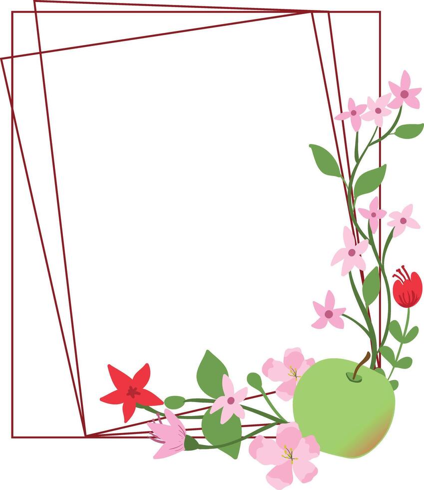 illustration set of cute spring frames. Cherry blossoms, cherry, butterflies, balloons ...