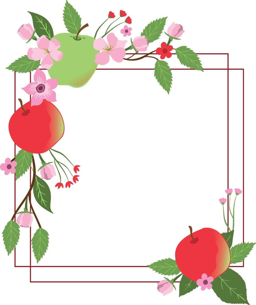 illustration set of cute spring frames. Cherry blossoms, cherry, butterflies, balloons ...
