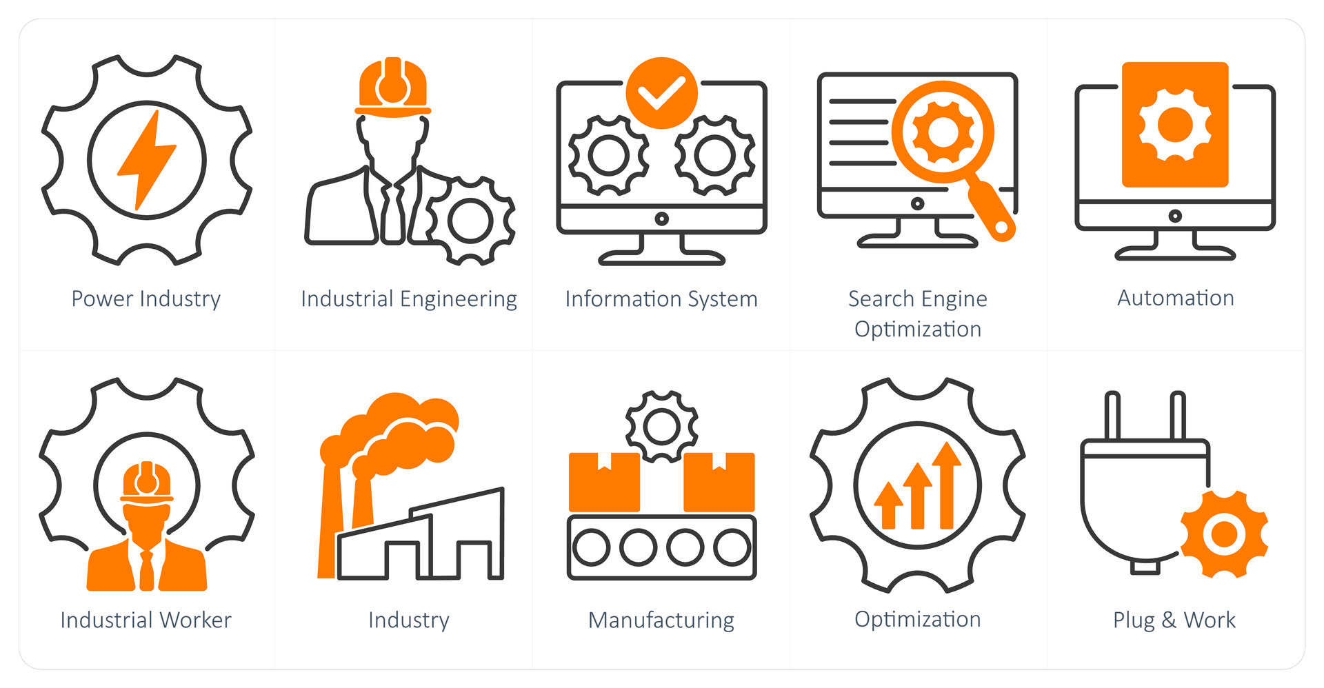 A Set of 10 Industrial icons as power industry, industrial engineering ... A Set of 10 Industrial icons as power industry, industrial engineering ...