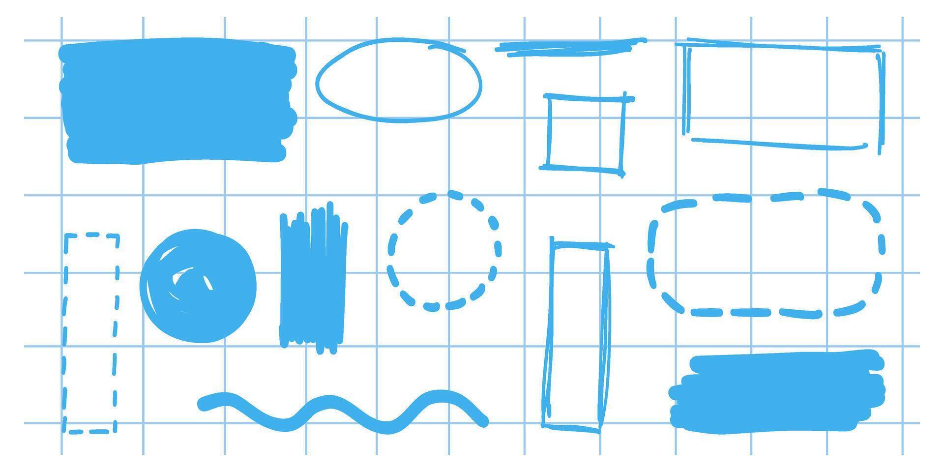 Hand-drawn doodle frame set. Scribble elements. Circle, box, oval ...