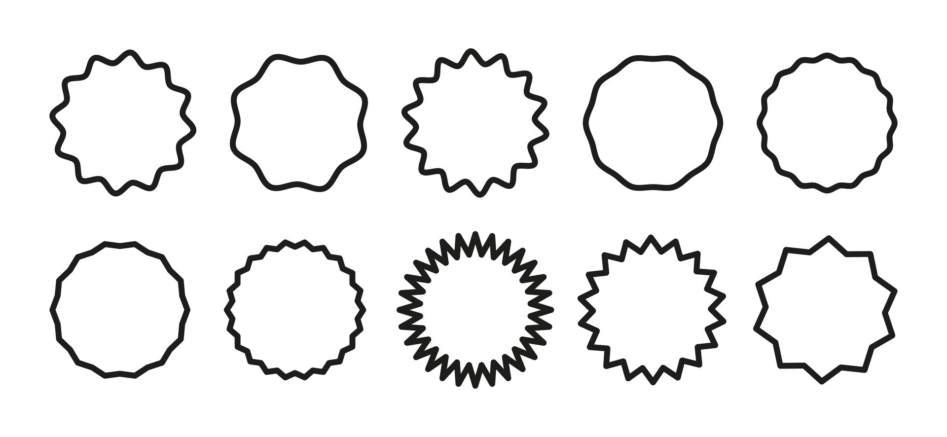 Circle lined borders. Set of curve edge frames. Wavy circles. Simple ...