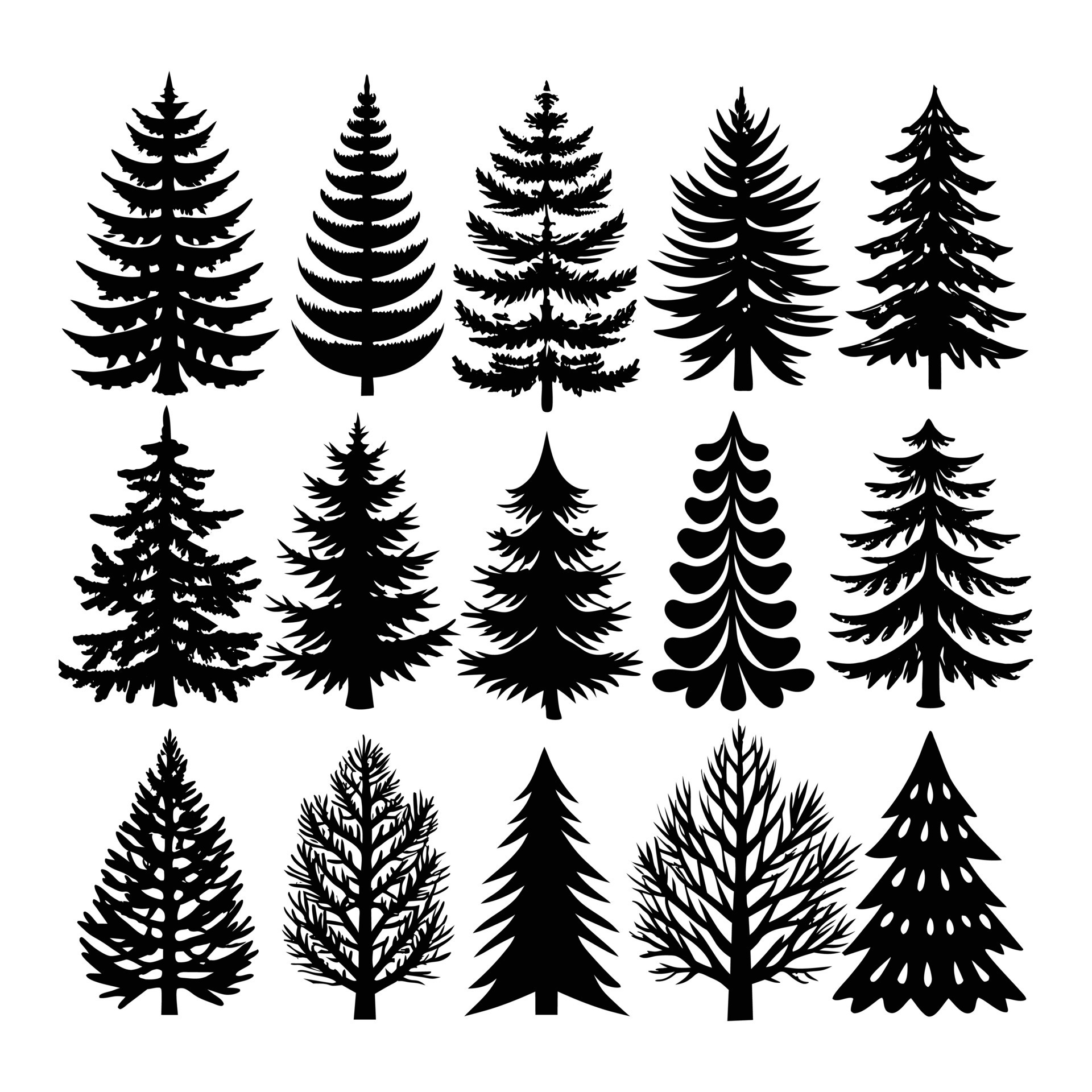 Set of hand drawn pine tree Art Illustration 46525035 Vector Art at ...