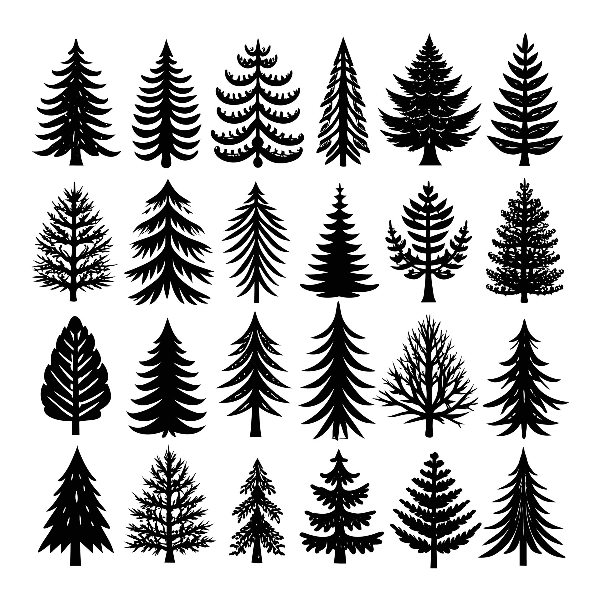 Set of hand drawn pine tree Art Illustration 46525044 Vector Art at ...