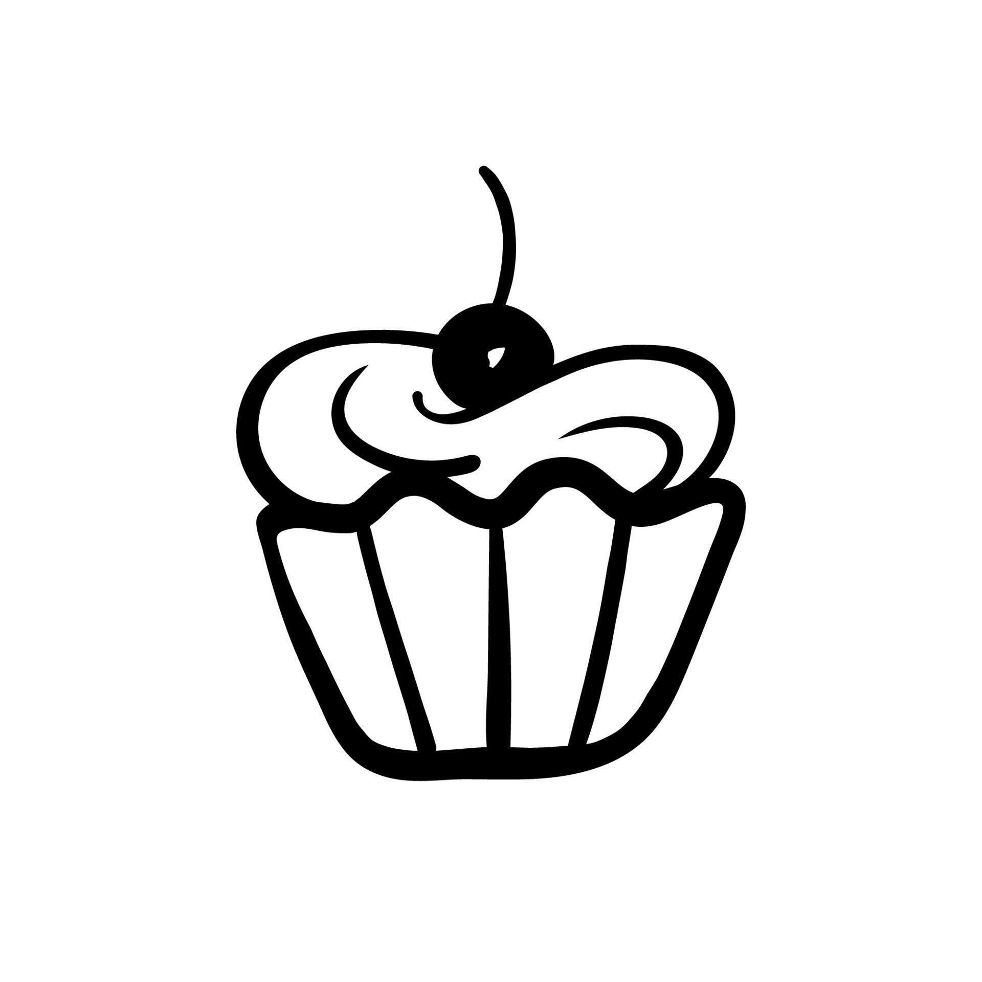 Cherry Cupcake Line Sketch Black Line Hand Drawn Illustration Isolated