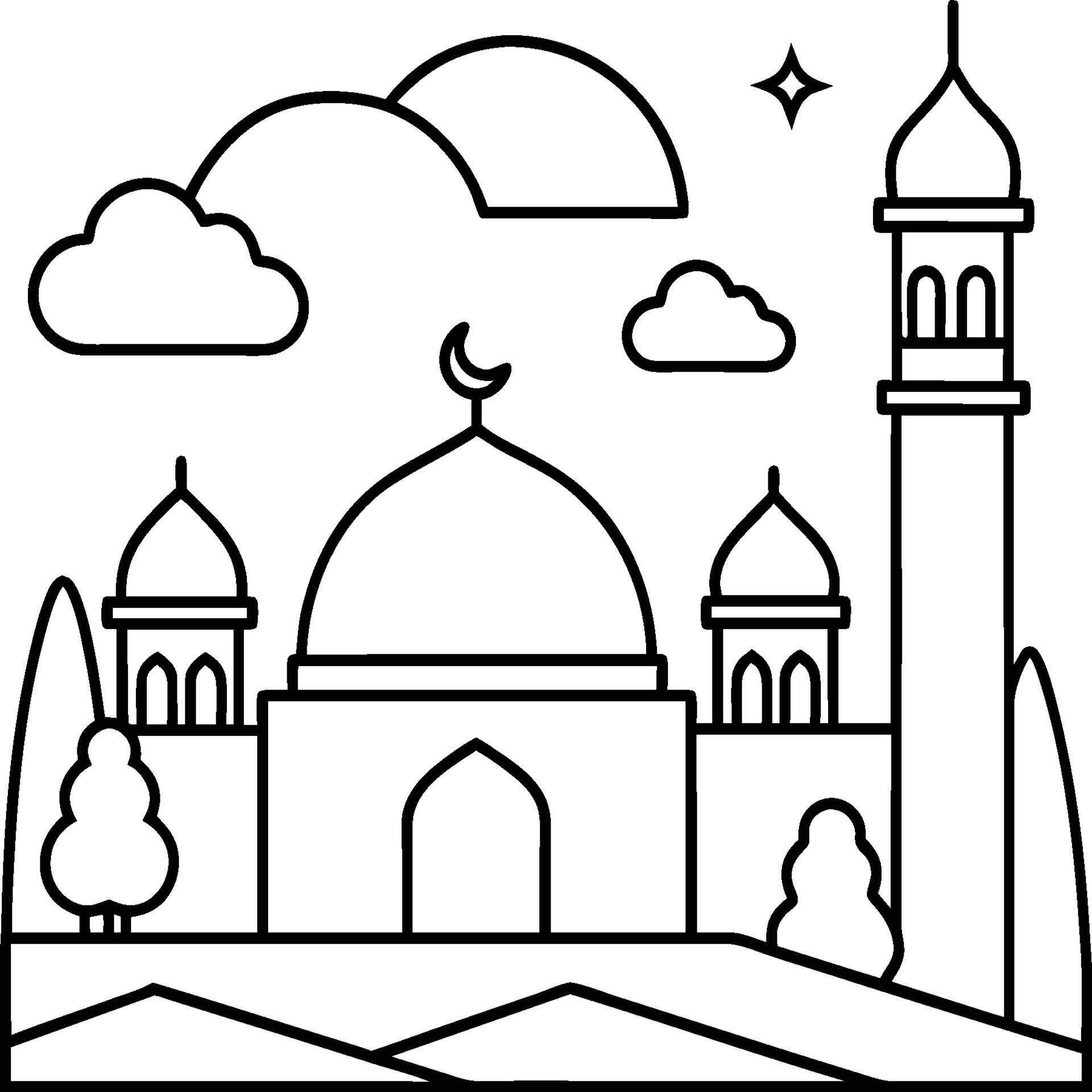 Mosque Coloring Pages Outline Minaret And Dome Mosque On White Background 46528235 Vector Art