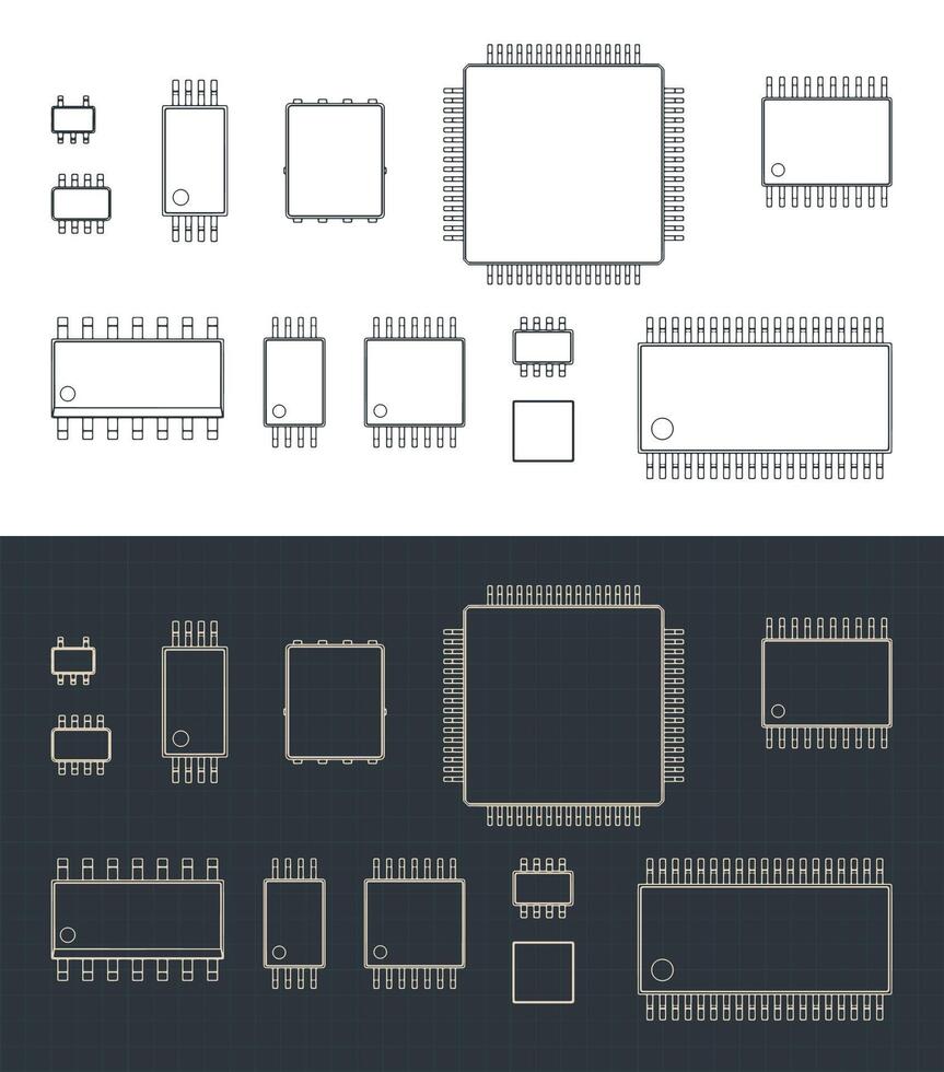 Integrated circuits packages surface mount blueprints 46529920 Vector ... Integrated circuits packages surface mount blueprints 46529920 Vector ...