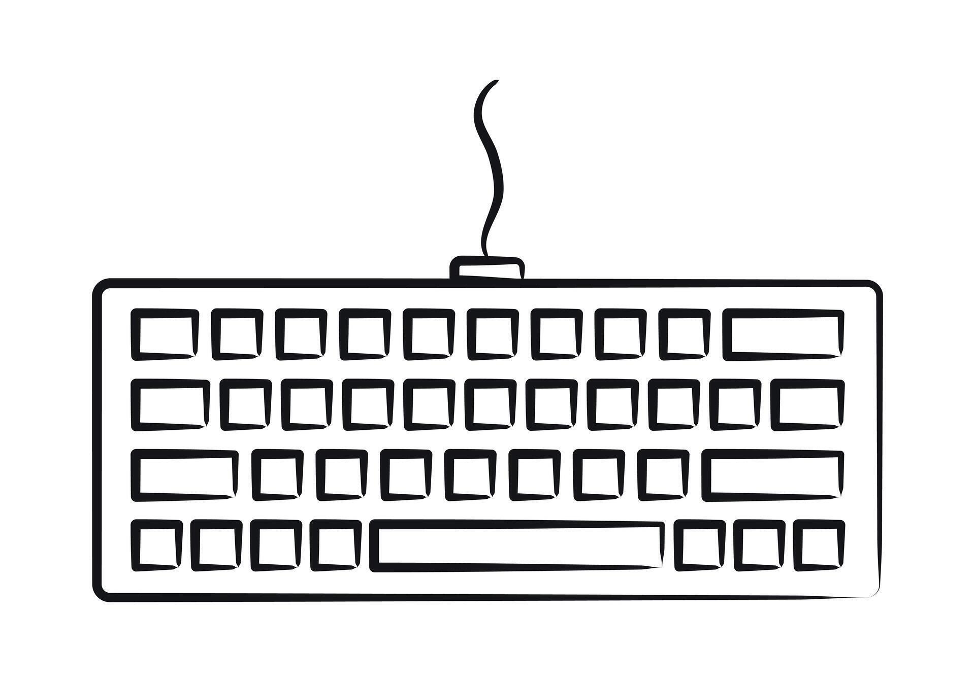 Sketch Keyboard with buttons and wire. Pencil-drawn computer equipment ...